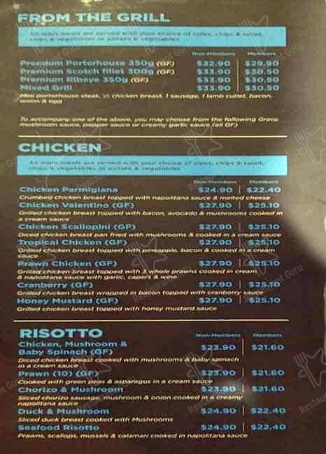 Menu at The Tigers Clubhouse, Hoppers Crossing