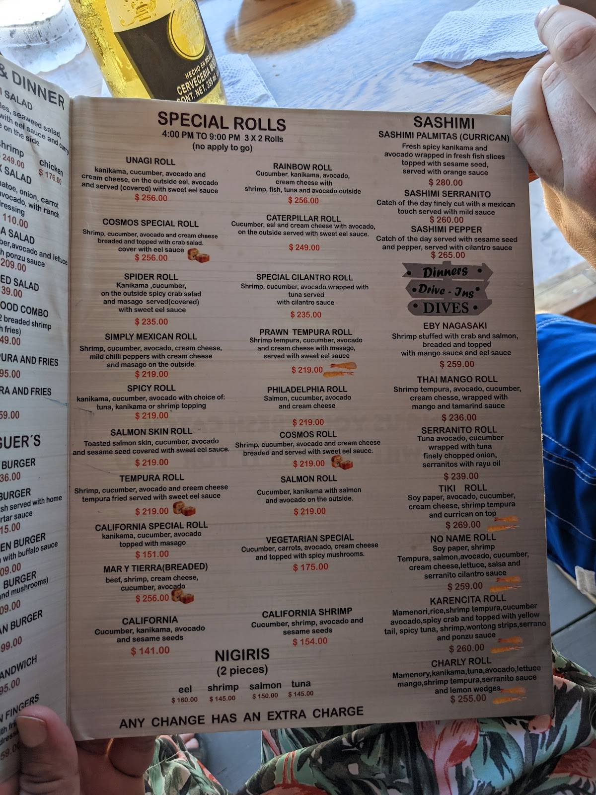 Menu at Tiki Bar, Cabo San Lucas