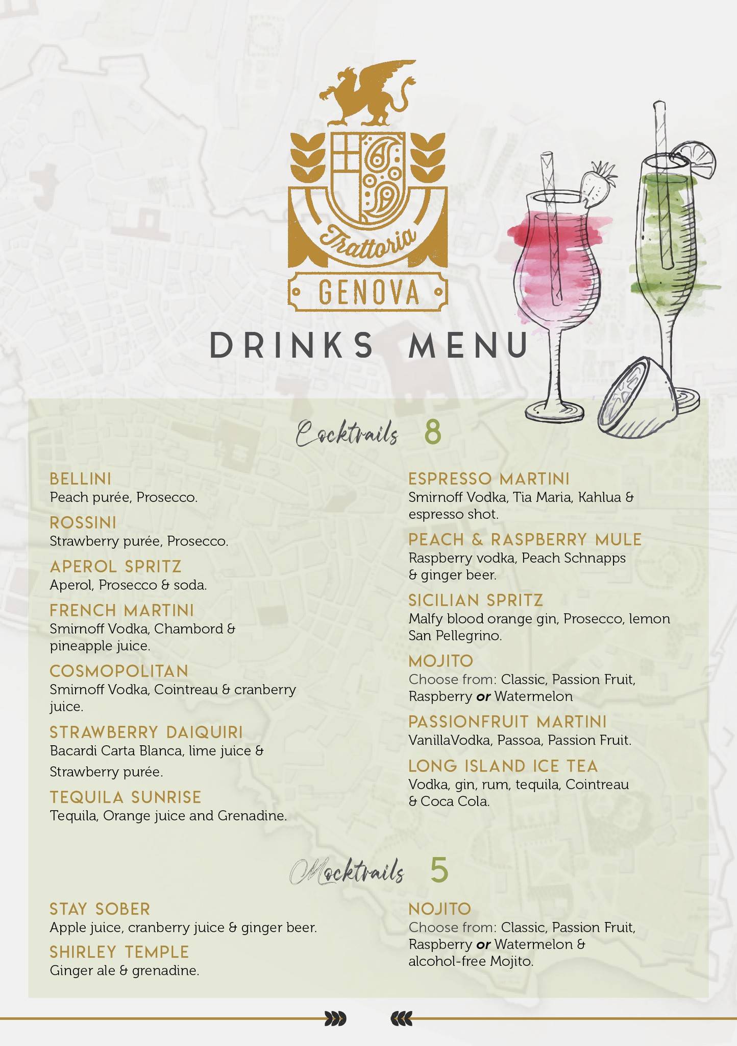 Menu at Trattoria Genova restaurant, Paisley
