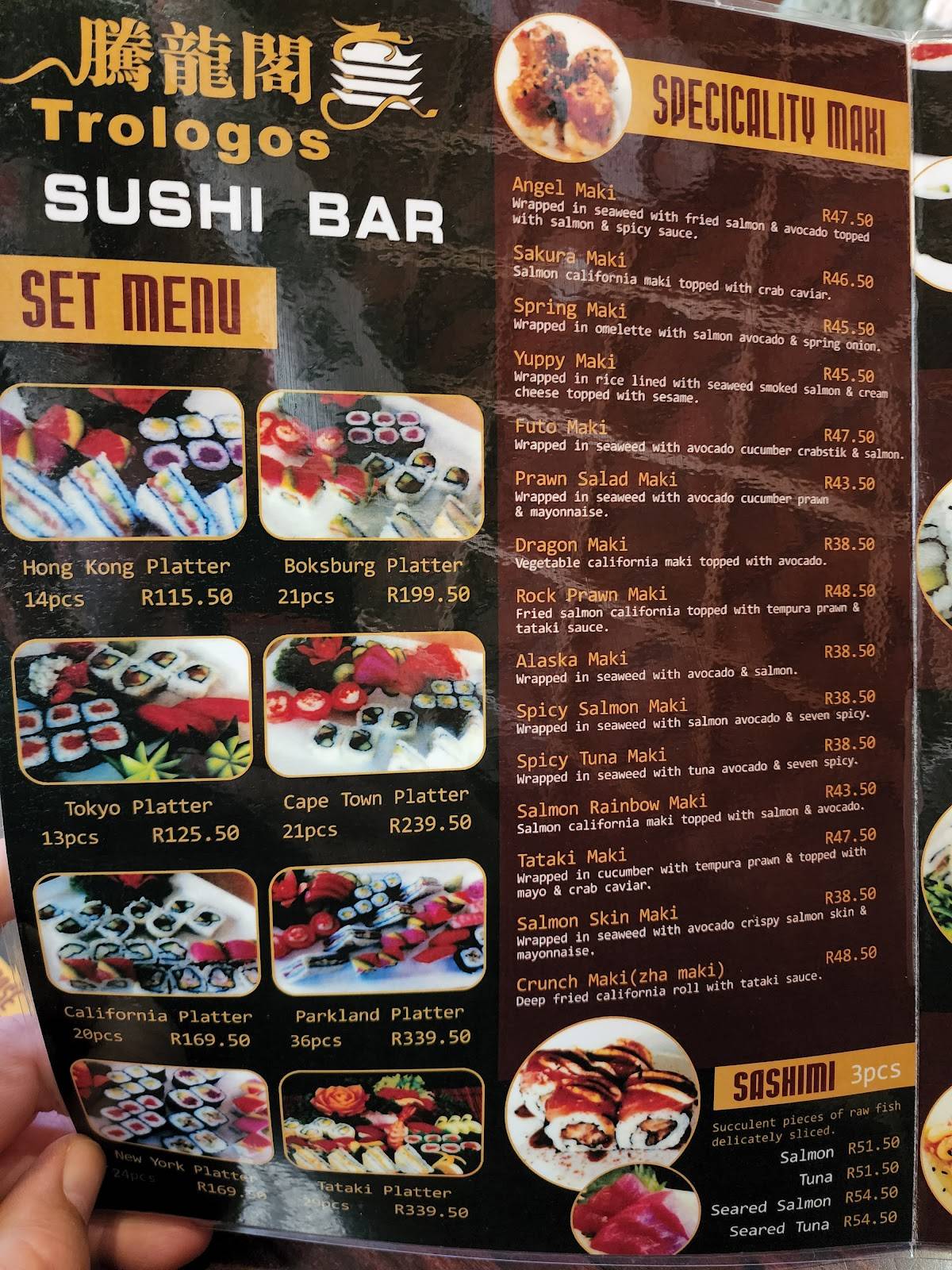 Menu at Trologos Sushi Bar, Cape Town