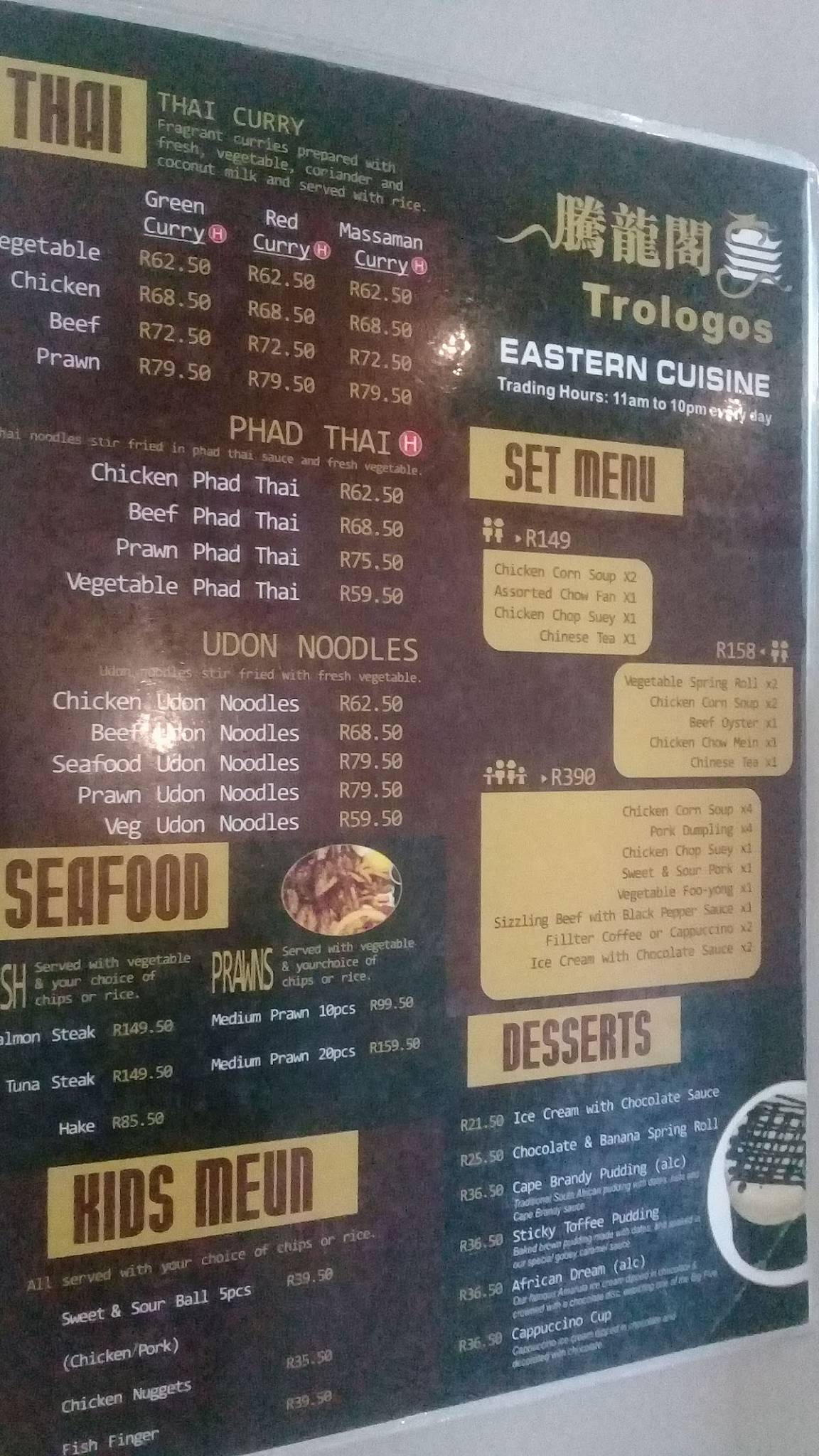 Menu at Trologos Sushi Bar, Cape Town