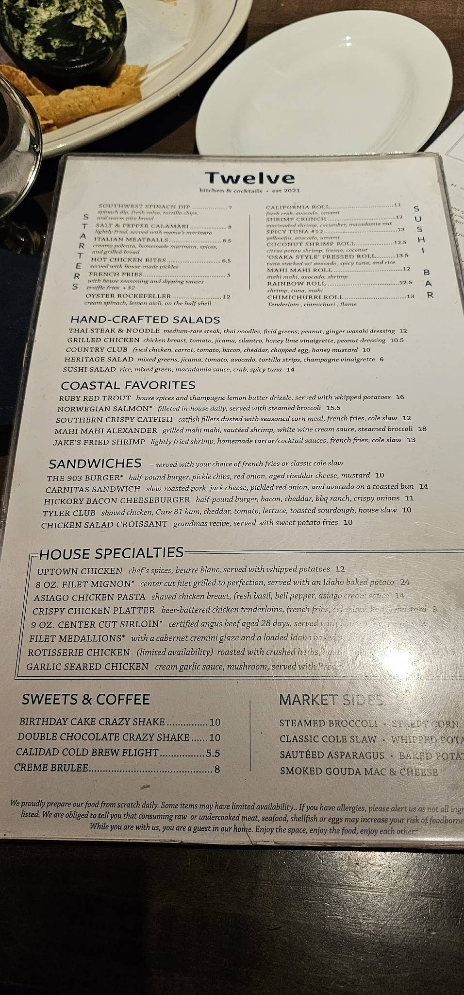Menu at Twelve Kitchen + Cocktails restaurant, Tyler