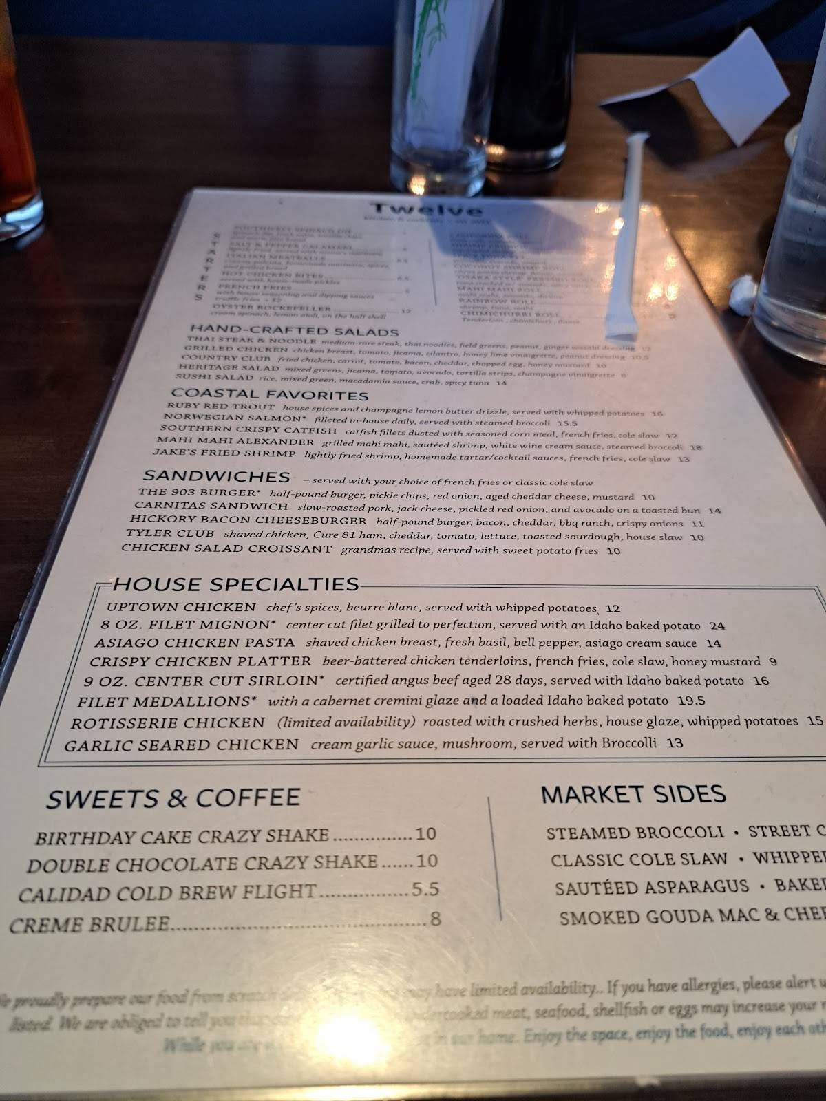 Menu at Twelve Kitchen + Cocktails restaurant, Tyler
