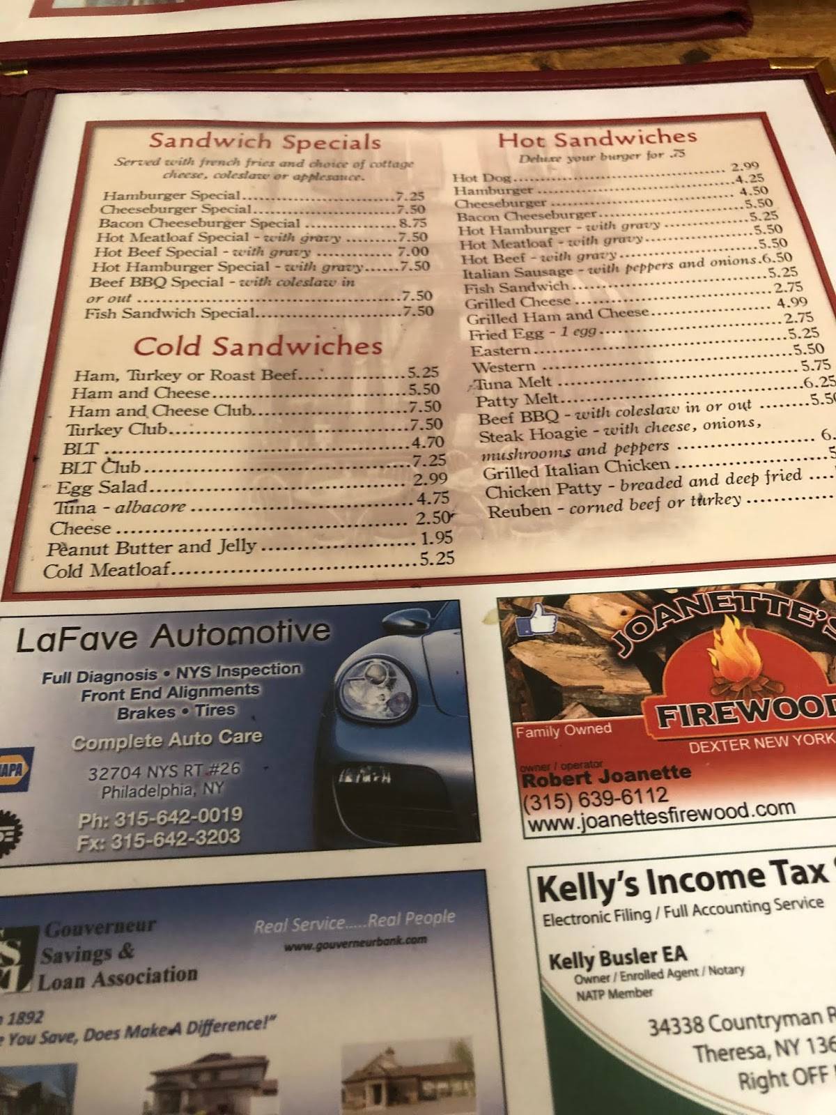 Menu at Two Sister’s Diner, Theresa, NY-37