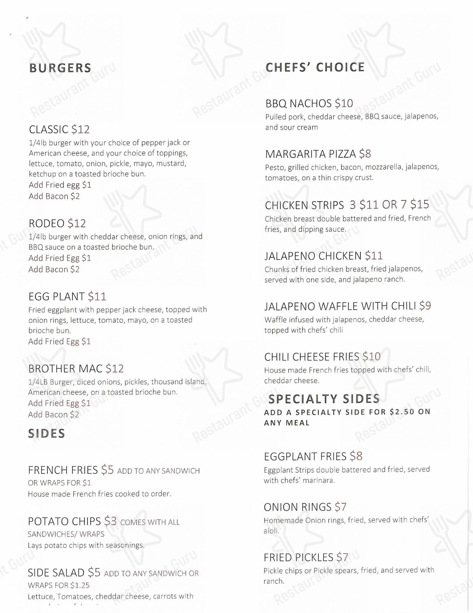 Menu at Two Sisters cafe, Little Rock