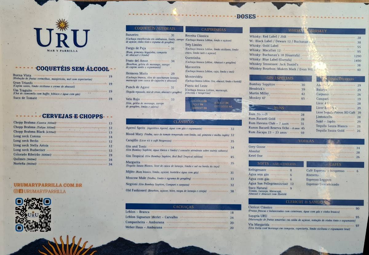 Menu em URU Mar y Parrilla: Carnes, Frutos do Mar, Sobremesas, Gin ...