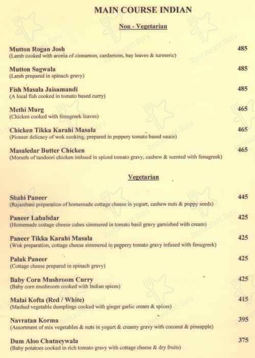 Menu at Upre, Udaipur