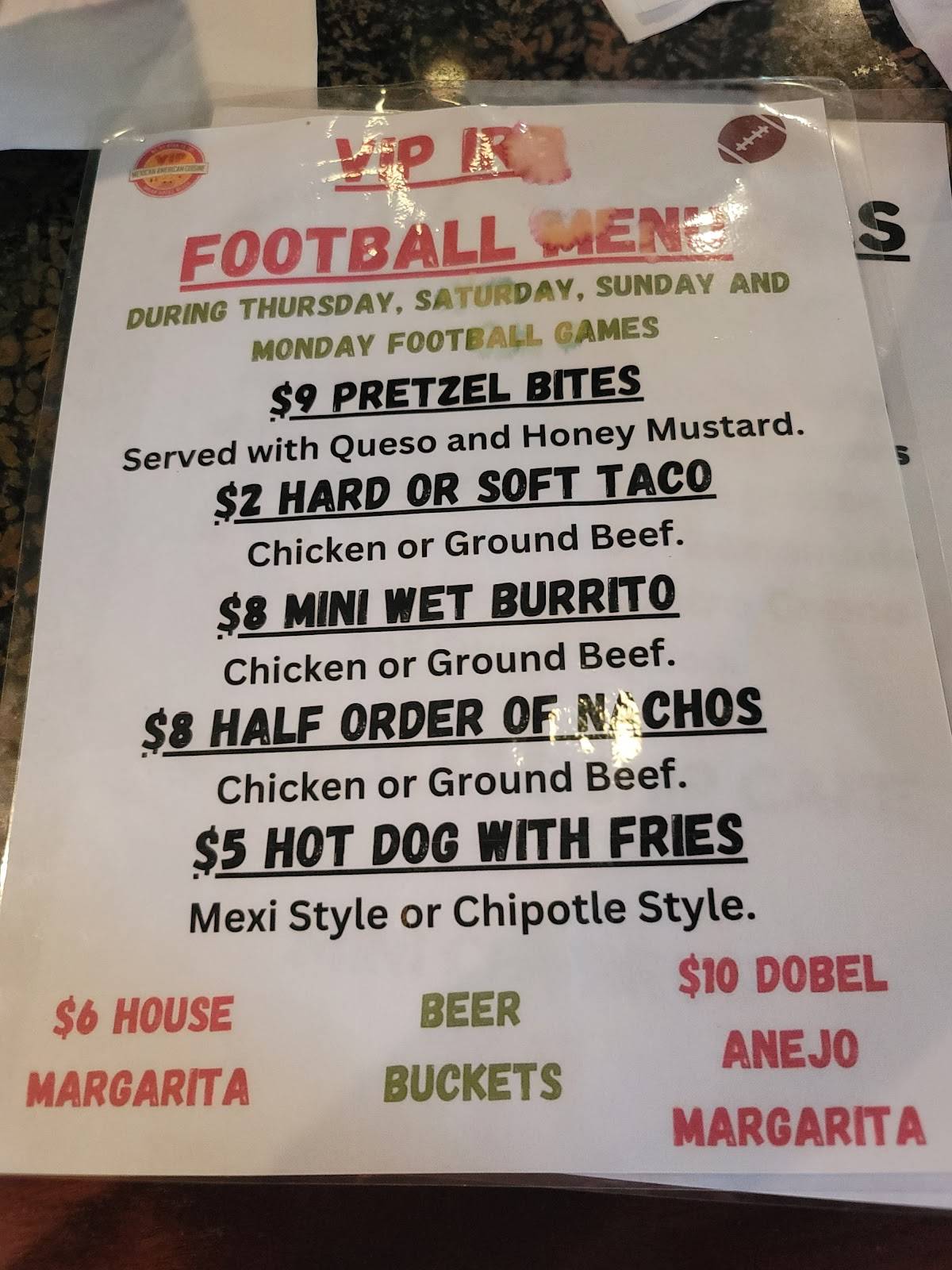 Carta del restaurante VIP Mexican American Cuisine IRB, Indian Rocks Beach