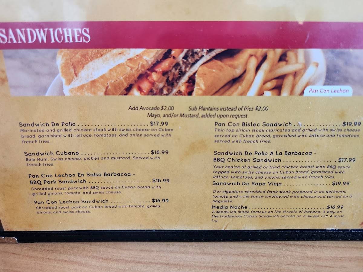Menu at Versailles Cuban Food restaurant, Los Angeles, Venice Blvd.