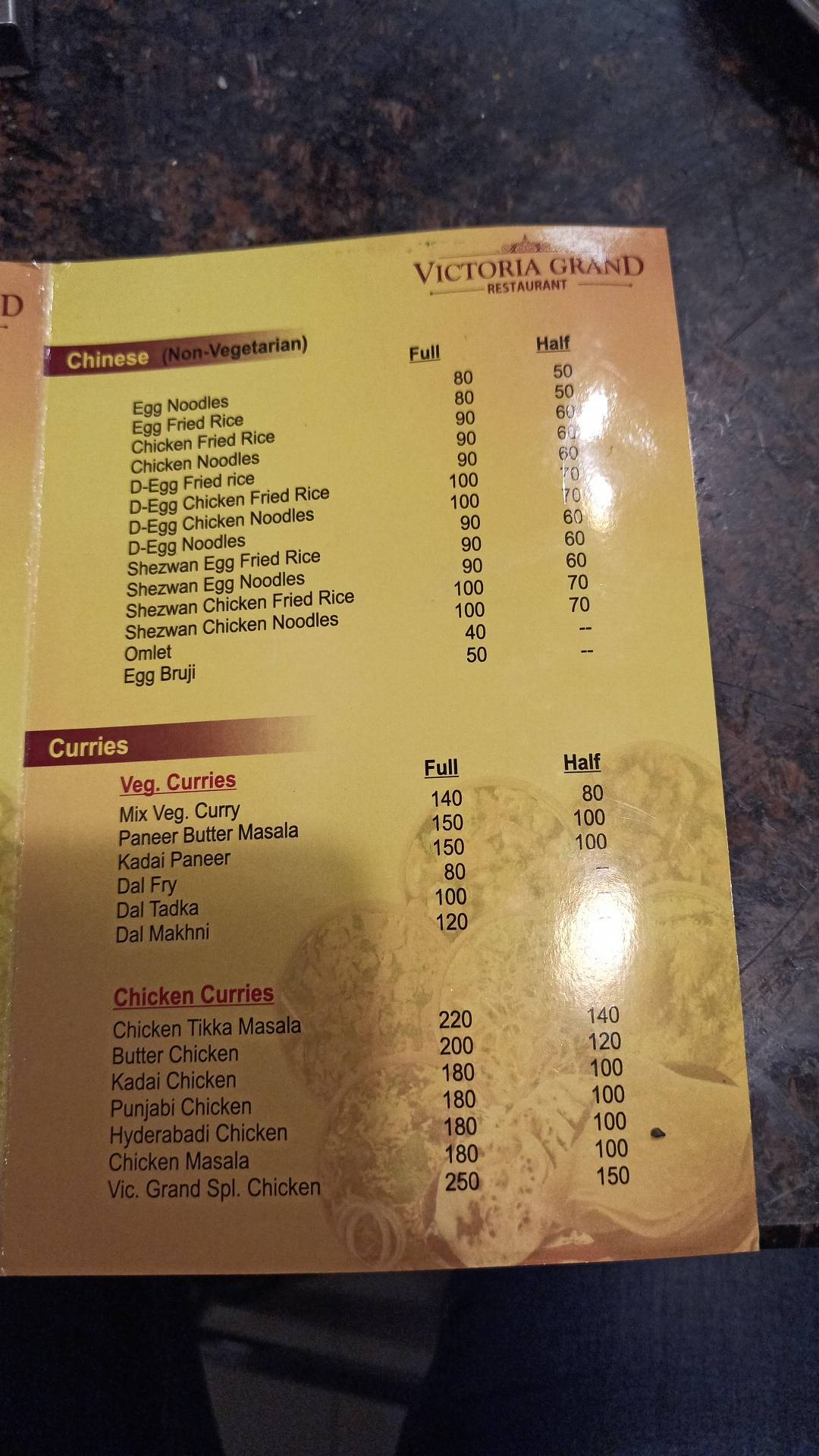 Menu at Victoria Grand Restaurant, Hyderabad