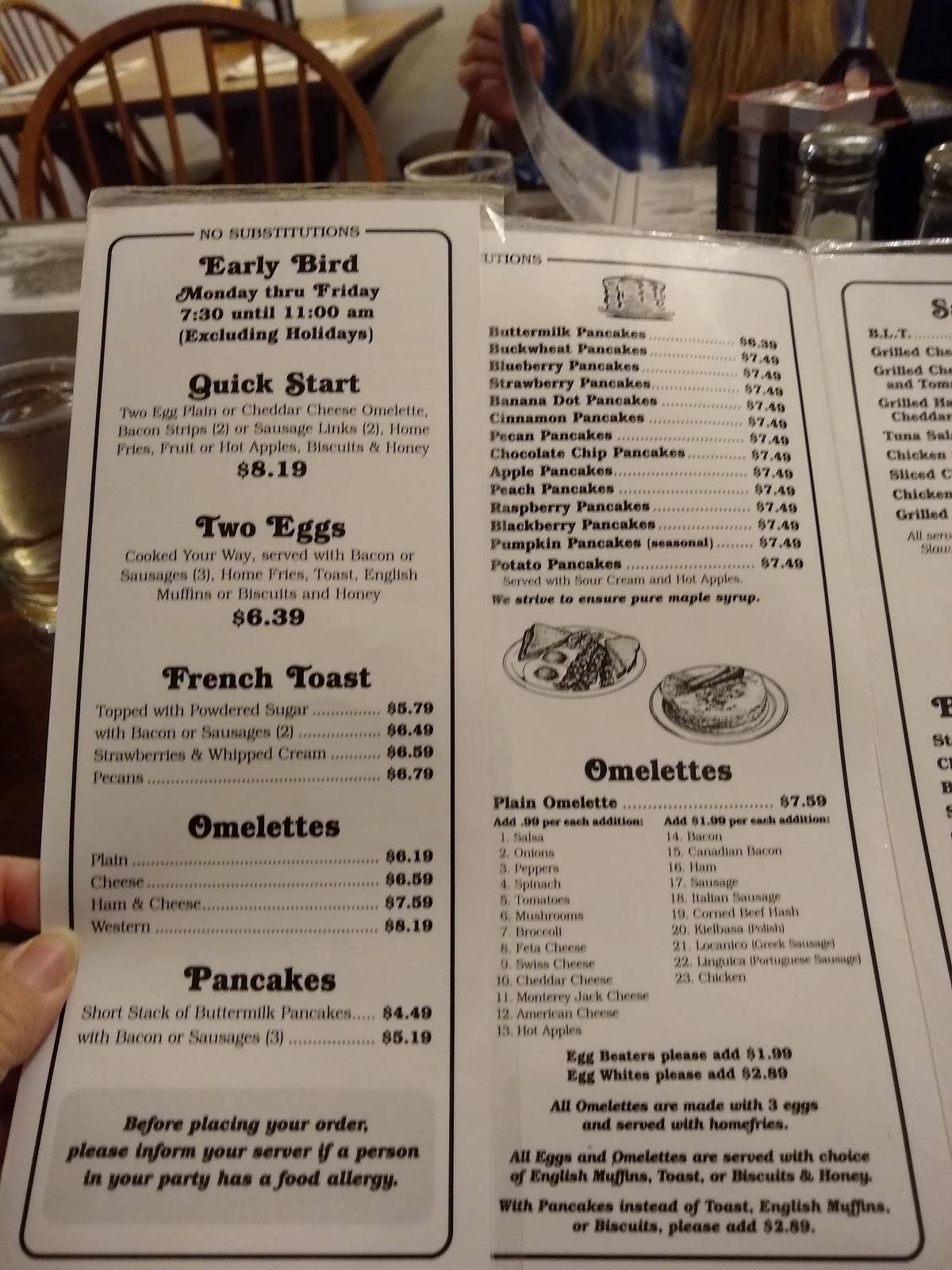 Menu at Village Pancake House restaurant, Rowley