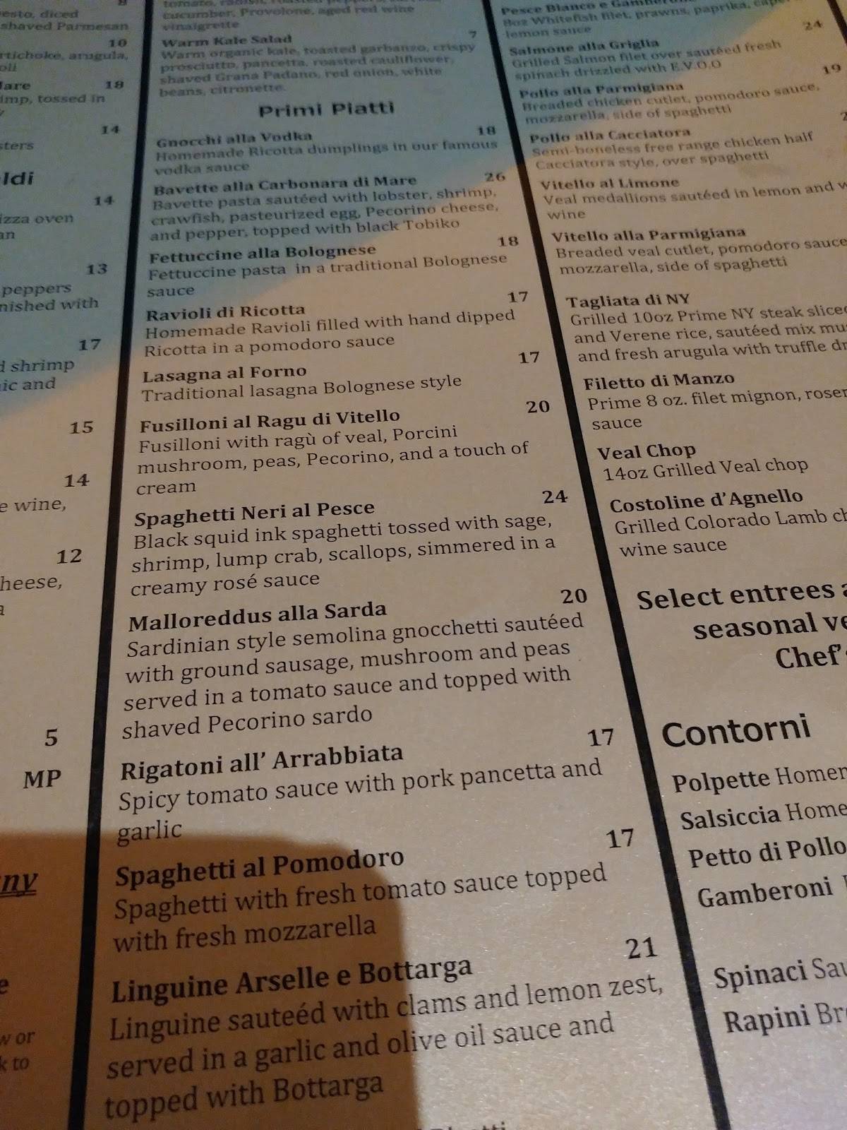 Menu at Volare Ristorante Italiano restaurant, Chicago, 201 E Grand Ave