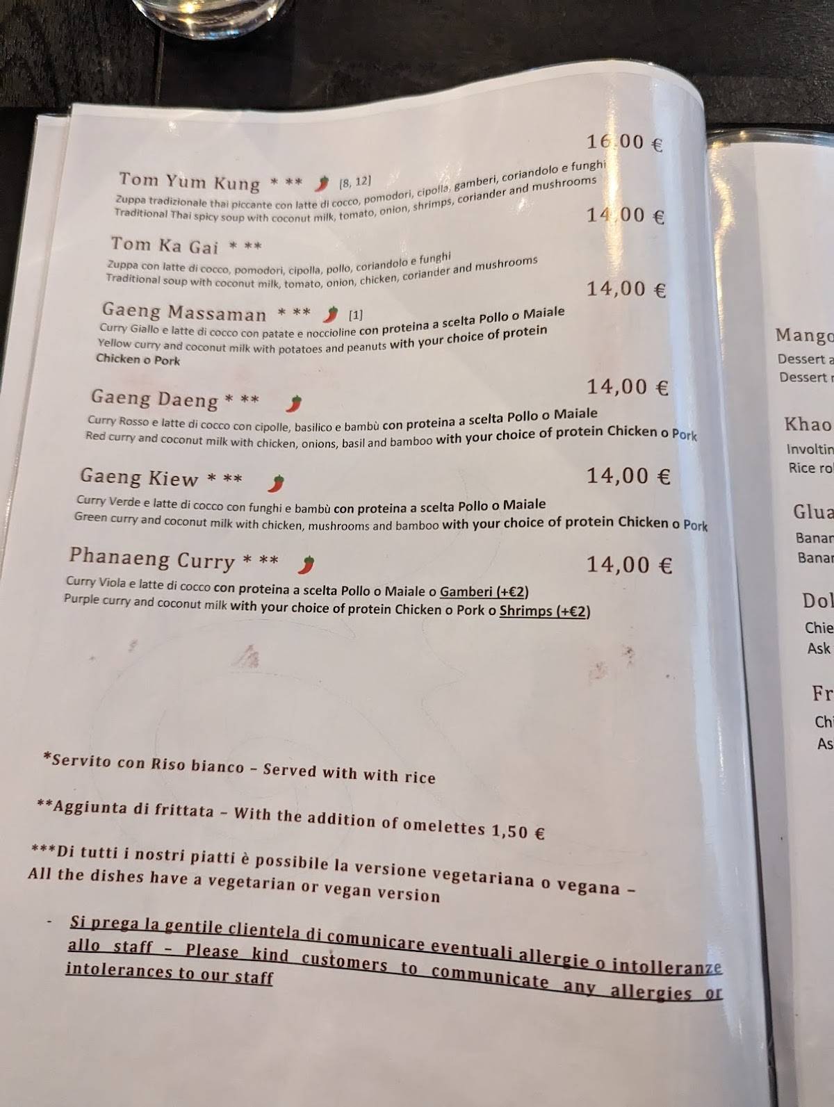 Menu at Yaimai Thai Restaurant & Cocktail Bar, Pisa