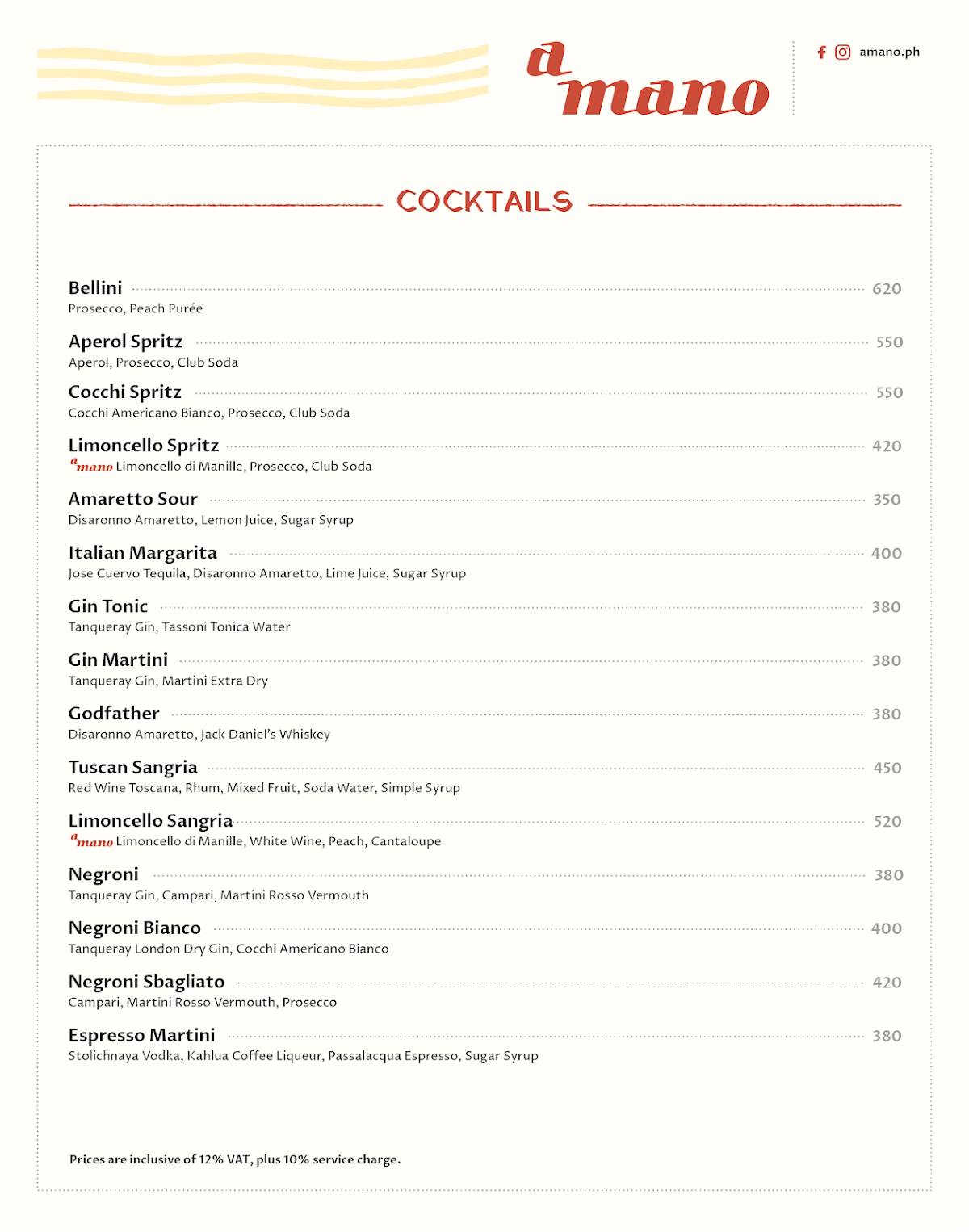 Menu at a mano BGC restaurant, Taguig