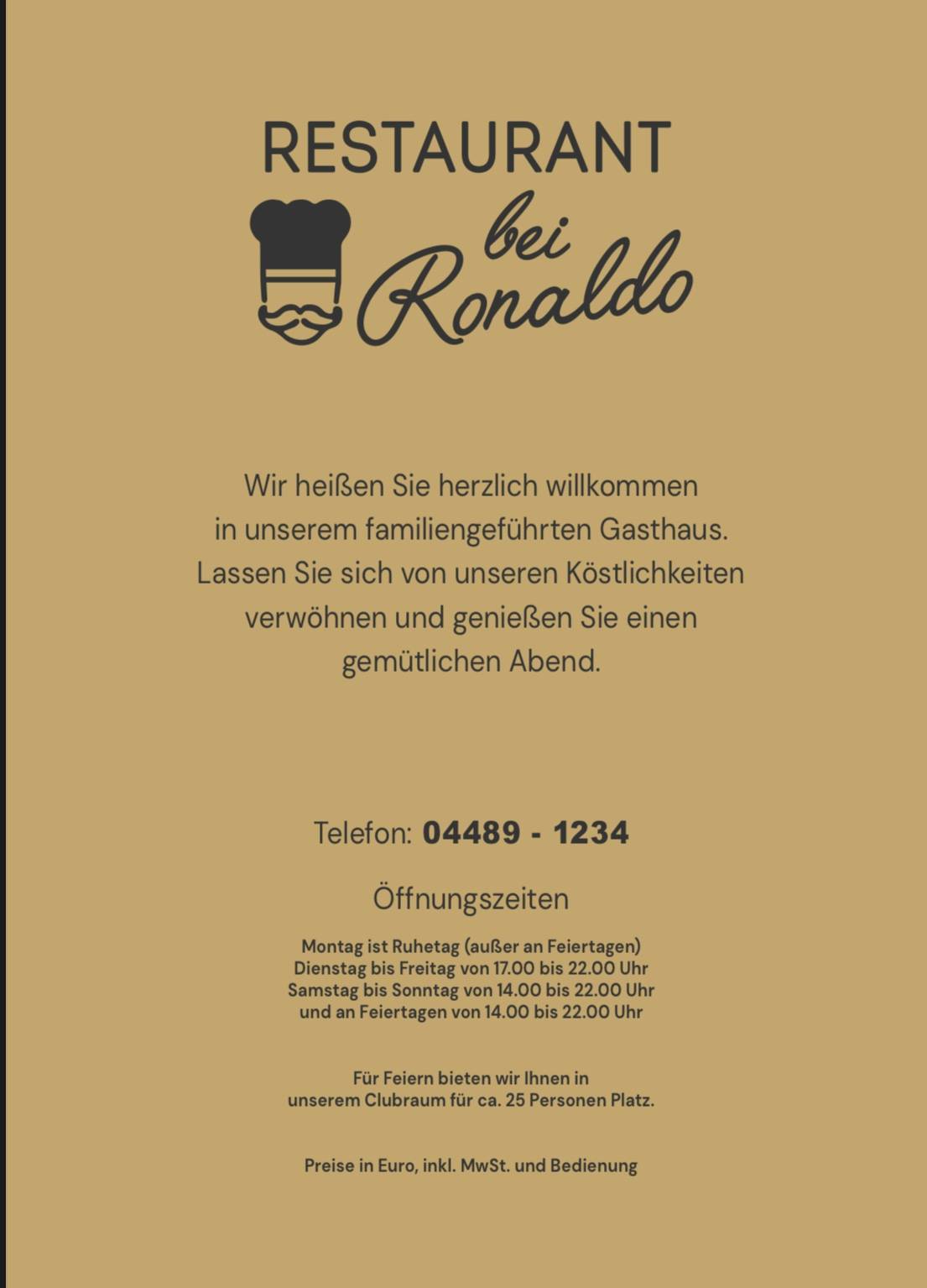 Speisekarte von Restaurant bei Ronaldo, Uplengen