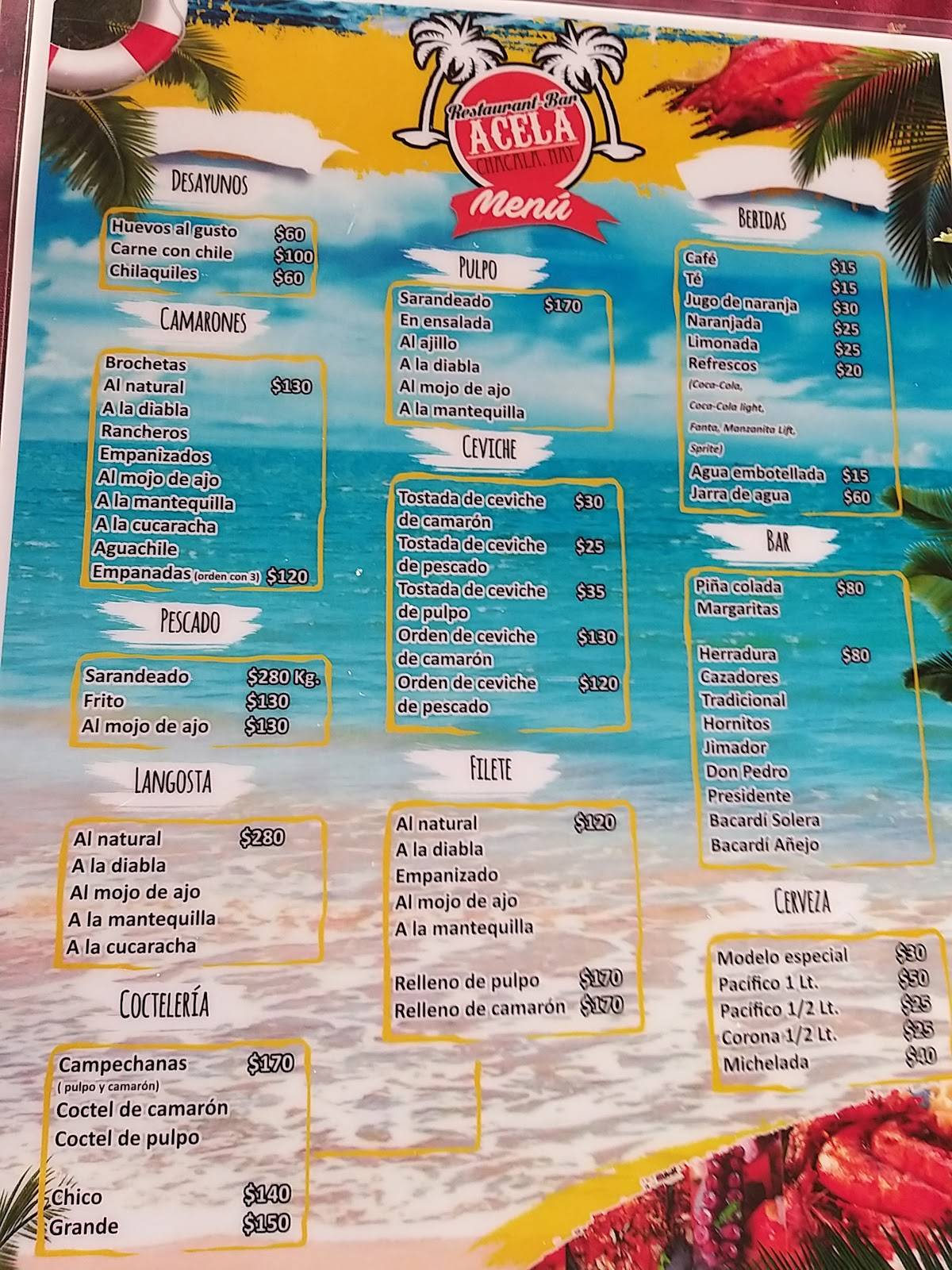Menu at Restaurante Acela, Chacala