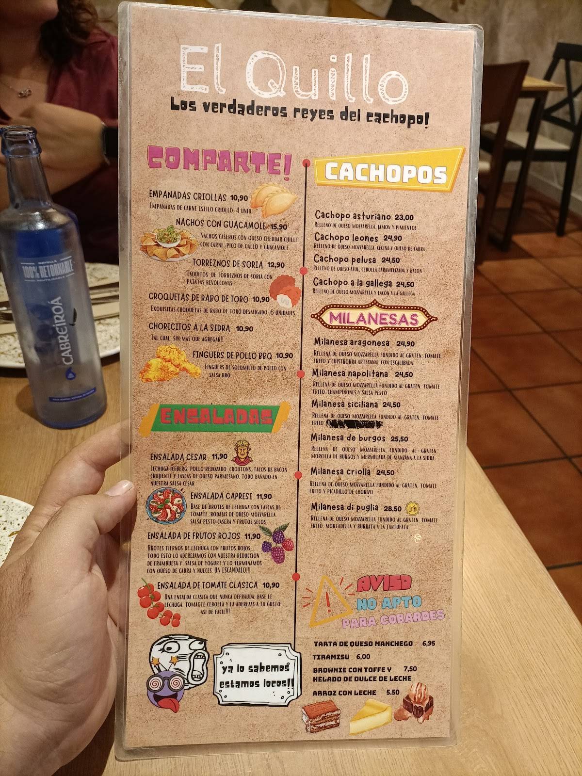 Carta de Restaurante Cachopos El Quillo, Getafe