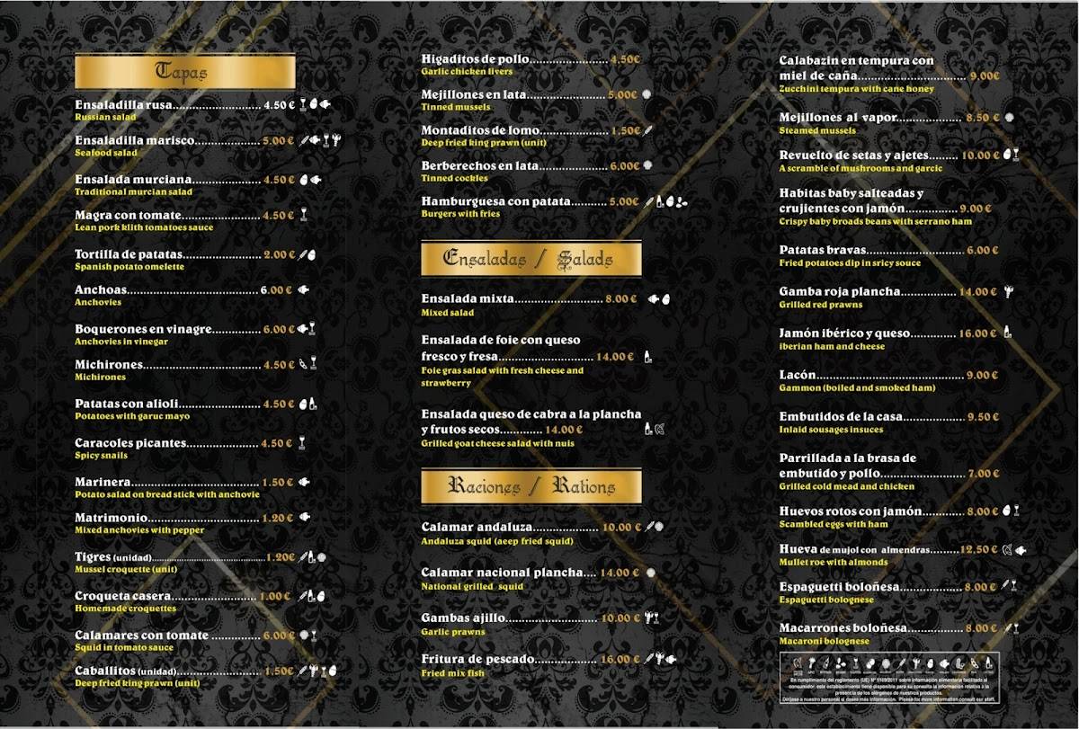 Carta de Restaurante Casa Ratón, San Pedro del Pinatar