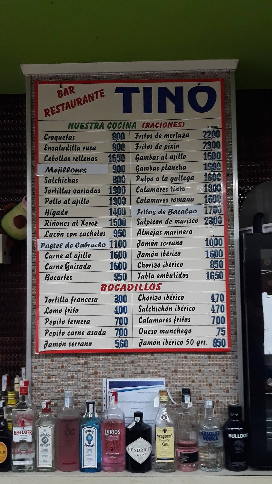 Carta de Restaurante Casa Tino, Gijón