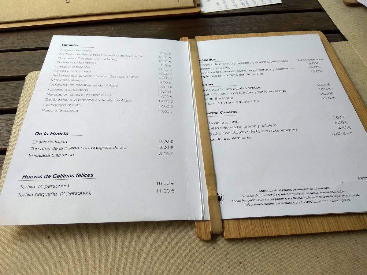 Carta de Restaurante Casanova, Betanzos