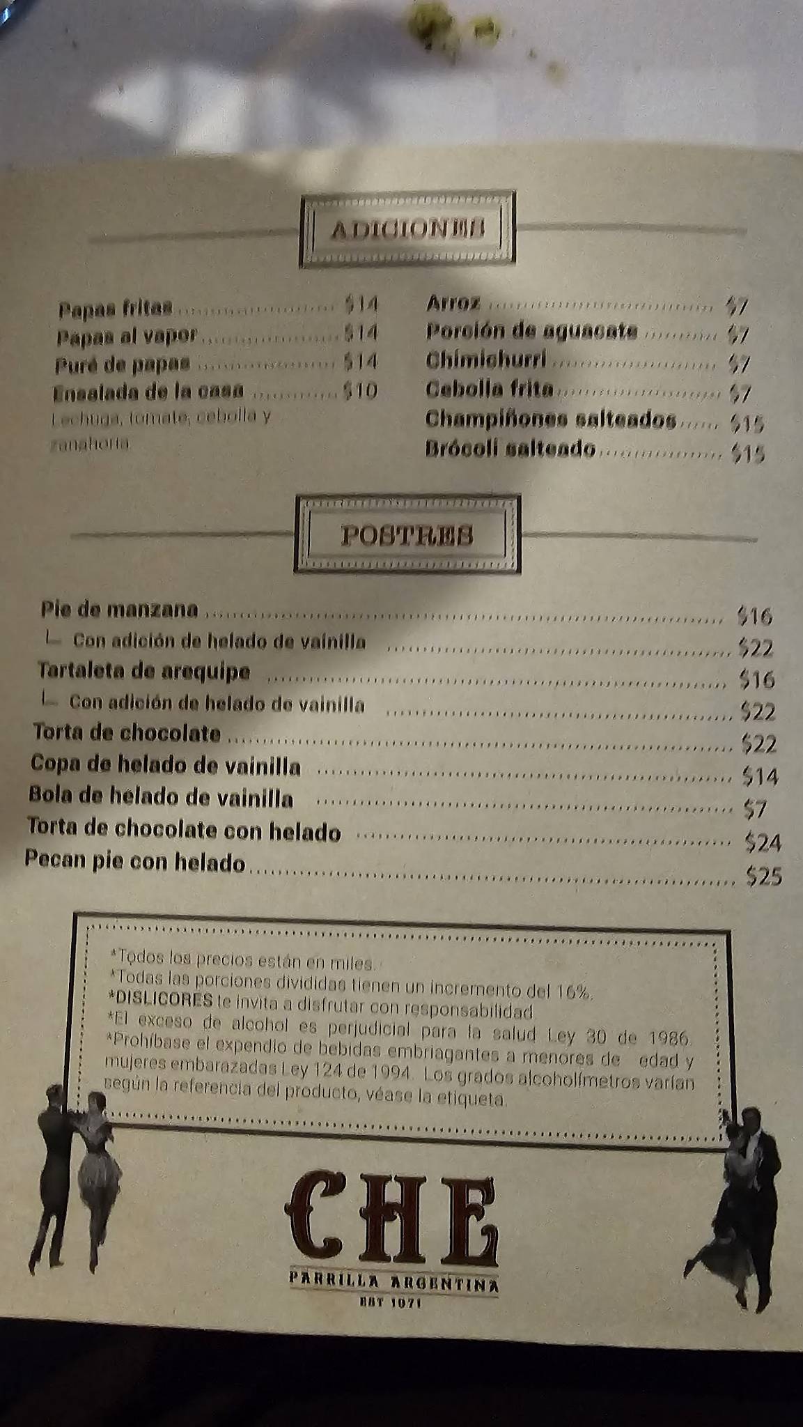 Menu at Restaurante Che, Medellín