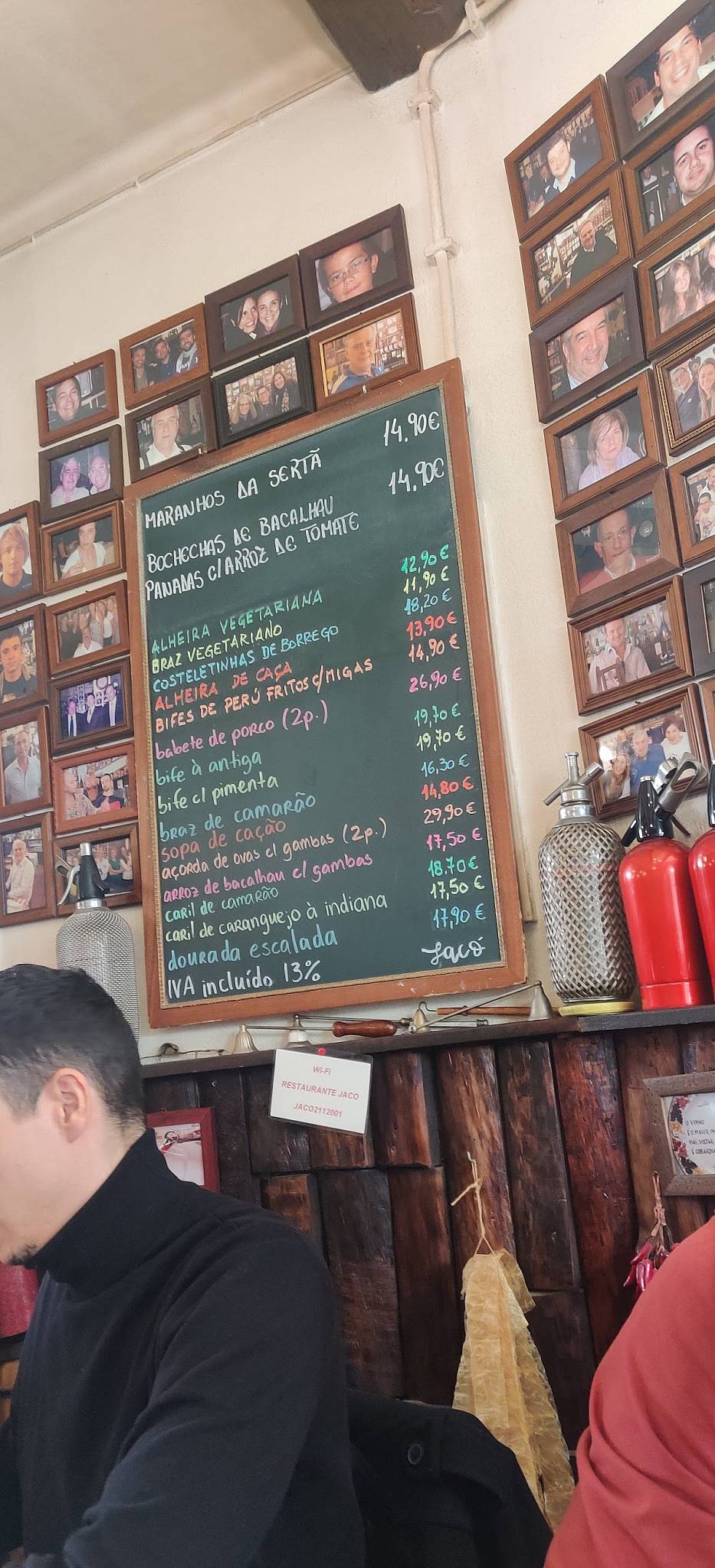Menu at Jacó restaurant, Linda-a-Velha