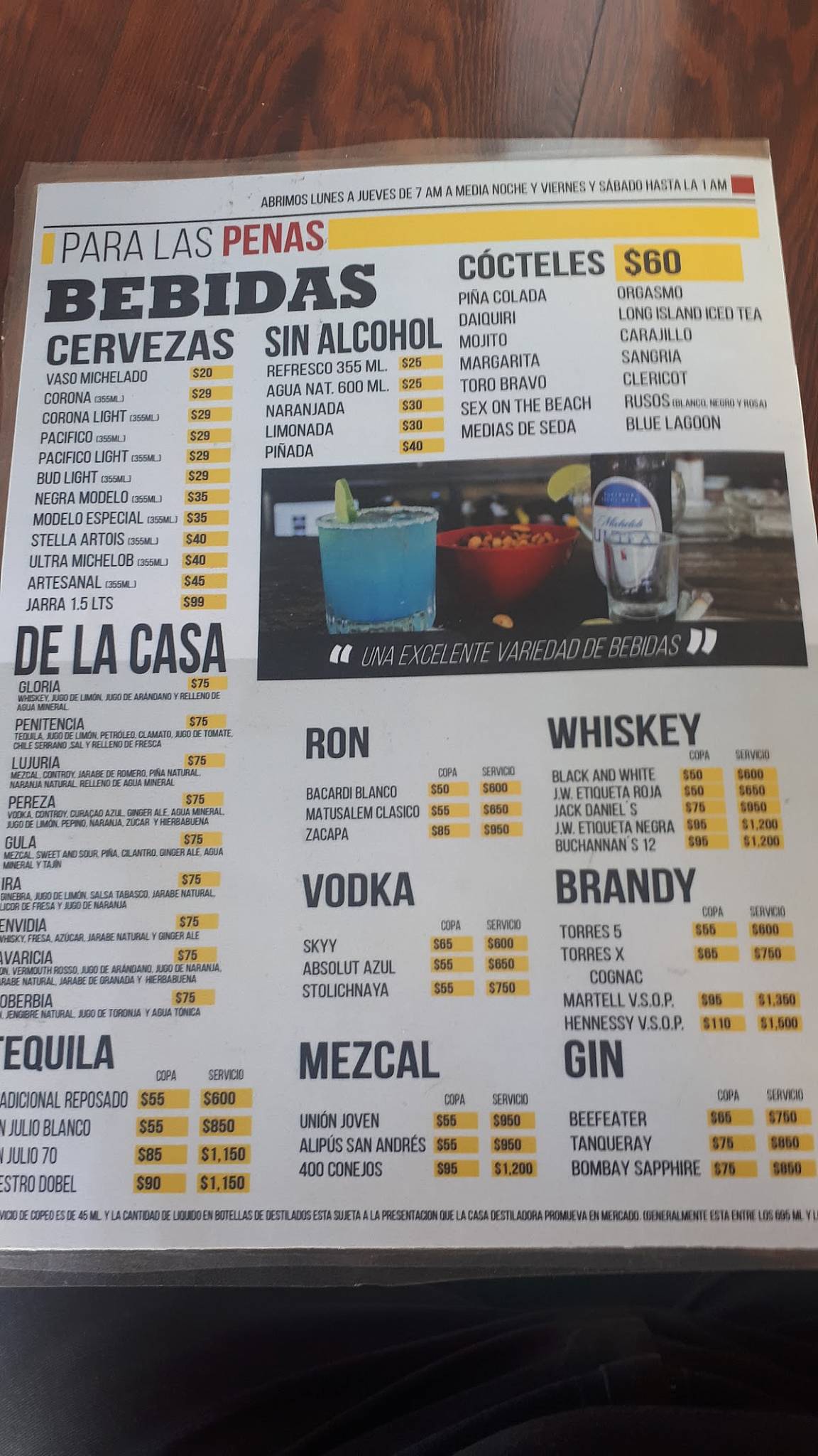 Carta de La Gloria Bar & Grill- Restaurante en Tepic, Tepic