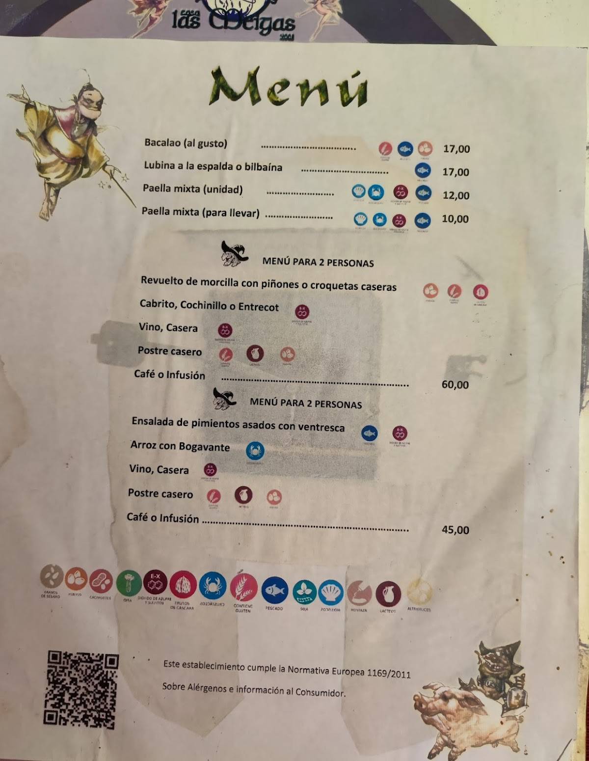 Carta de Restaurante Las Meigas, Villamantilla