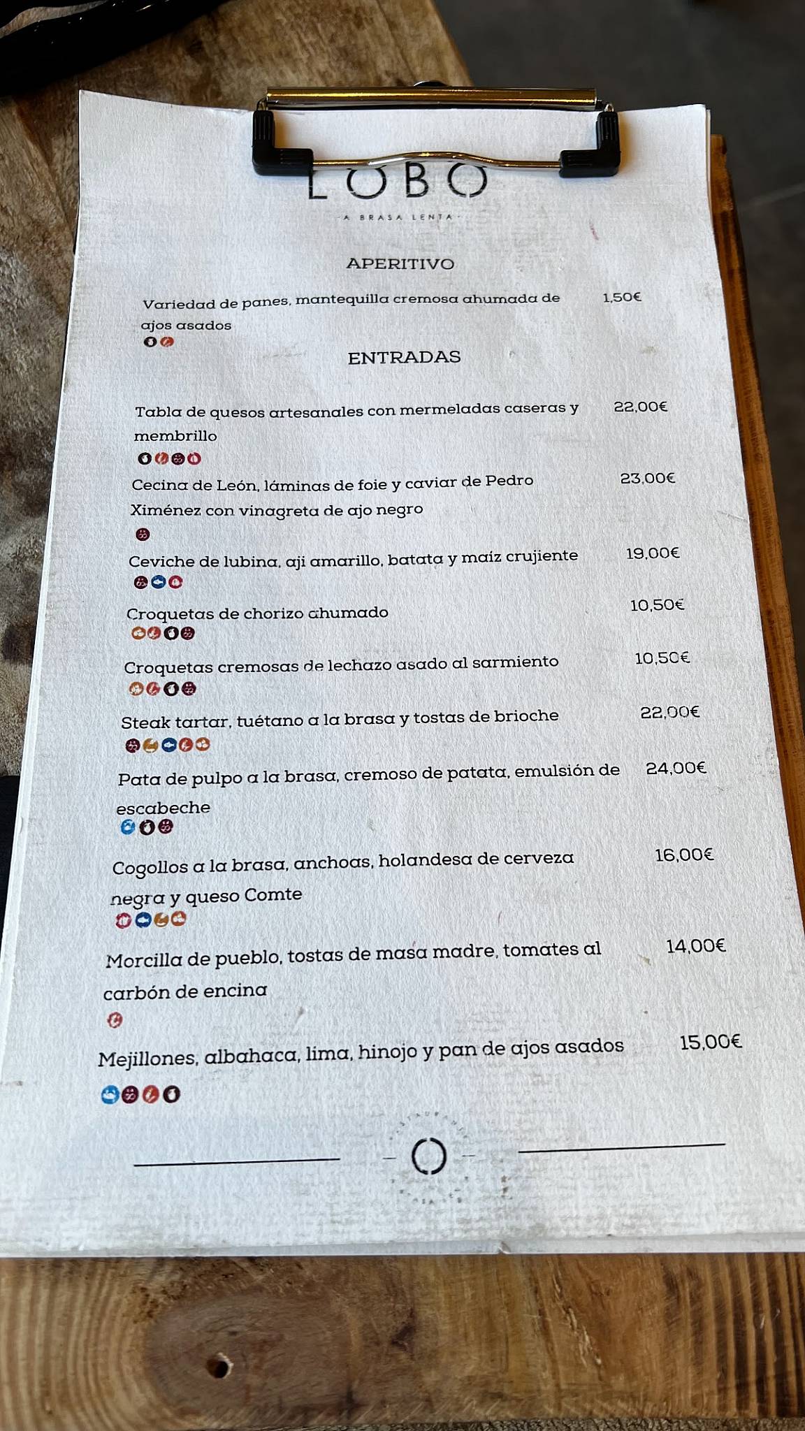 Carta de Restaurante Lobo, La Pinilla