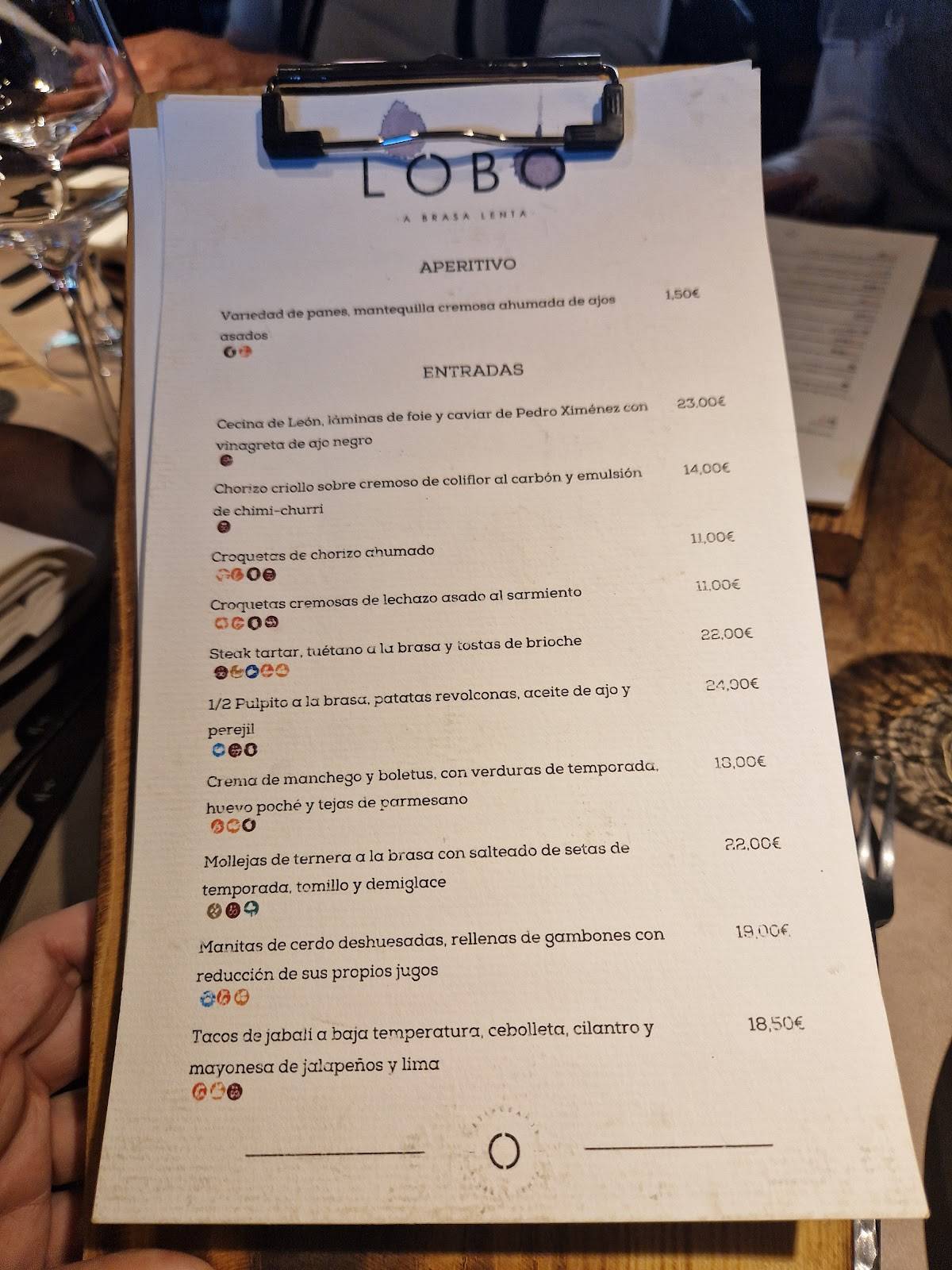 Carta de Restaurante Lobo, La Pinilla