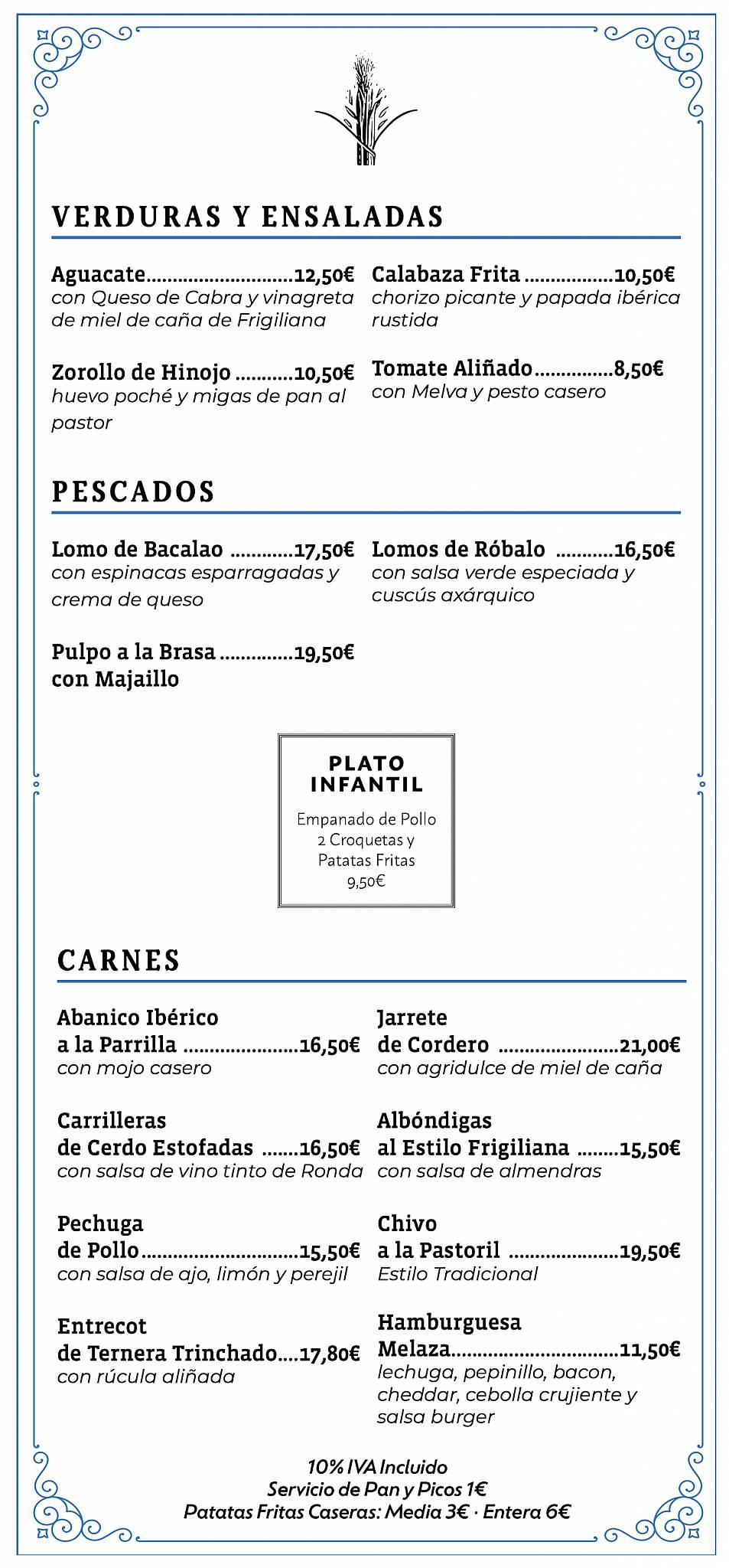 Menu at Restaurante Melaza, Frigiliana