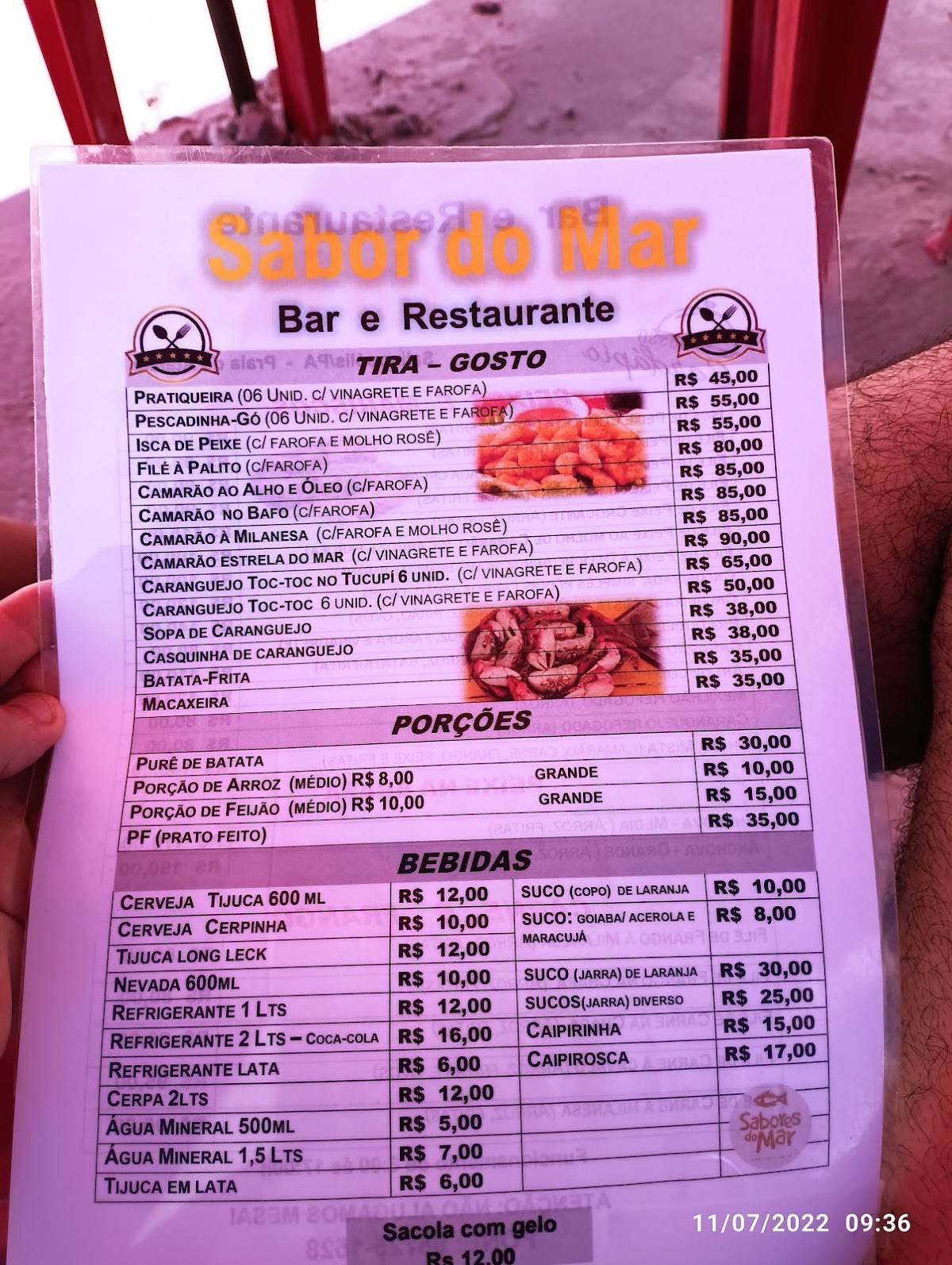 Menu em Restaurante Sabor do mar, Brasil, CP22+VH