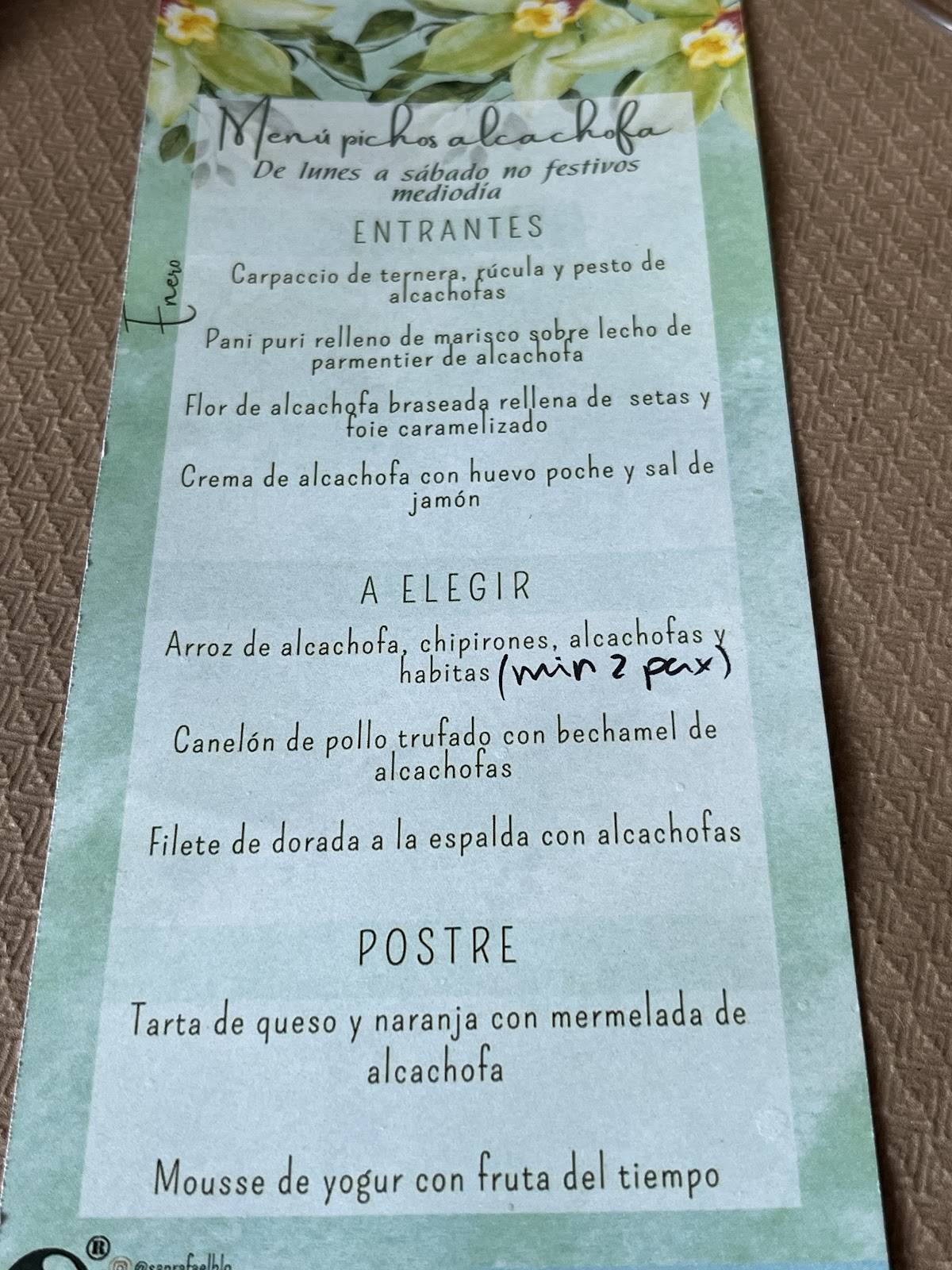 Menu at San Rafael restaurant, Benicarló, Carrer de Mossèn Lajunta