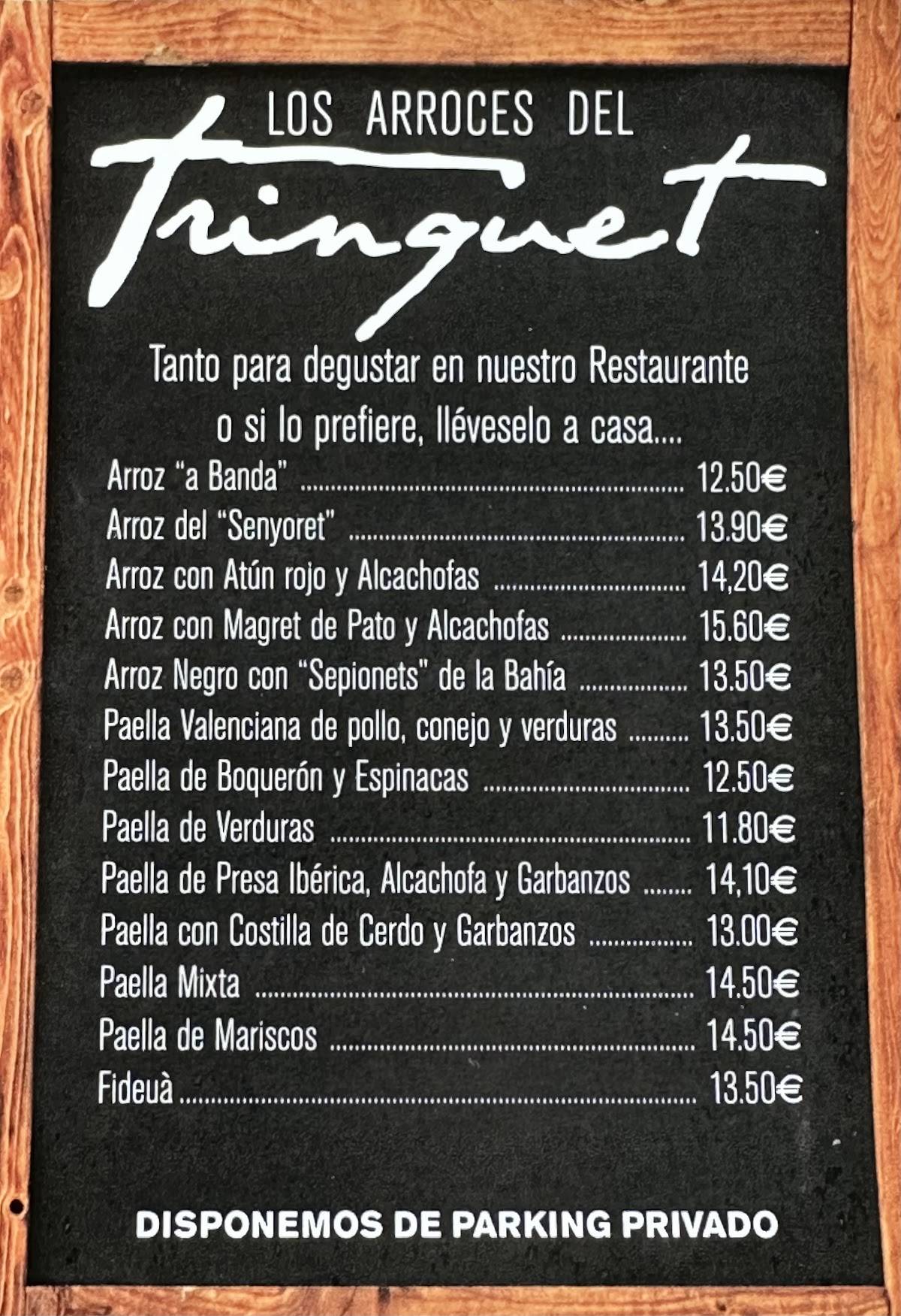 Carta de Restaurante Trinquet Jávea, Jávea