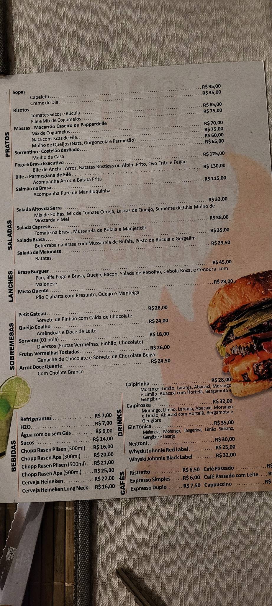 Menu em Restaurante do Lago - Fogo, Brasa e Sabor, Cambará do Sul ...