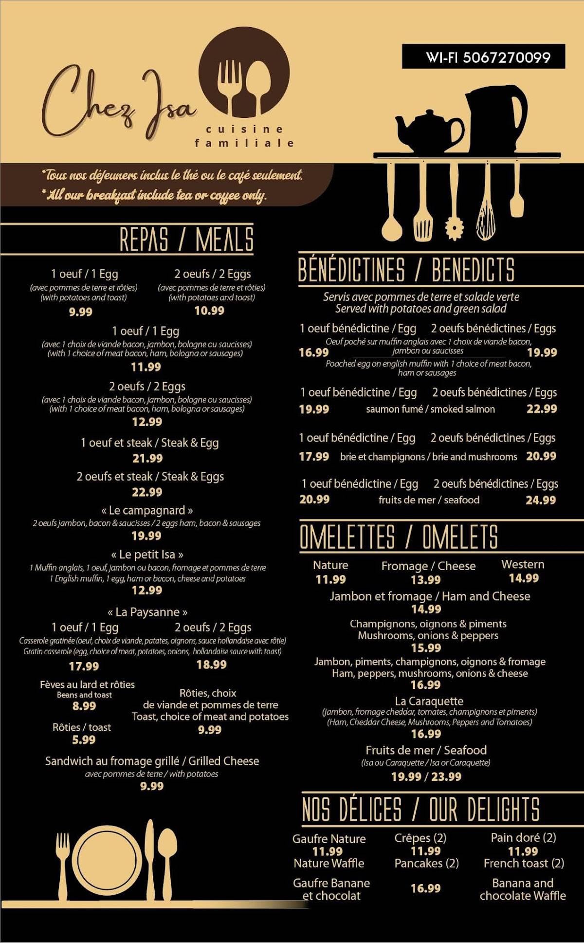 Menu at Resto Chez Isa restaurant, Bertrand