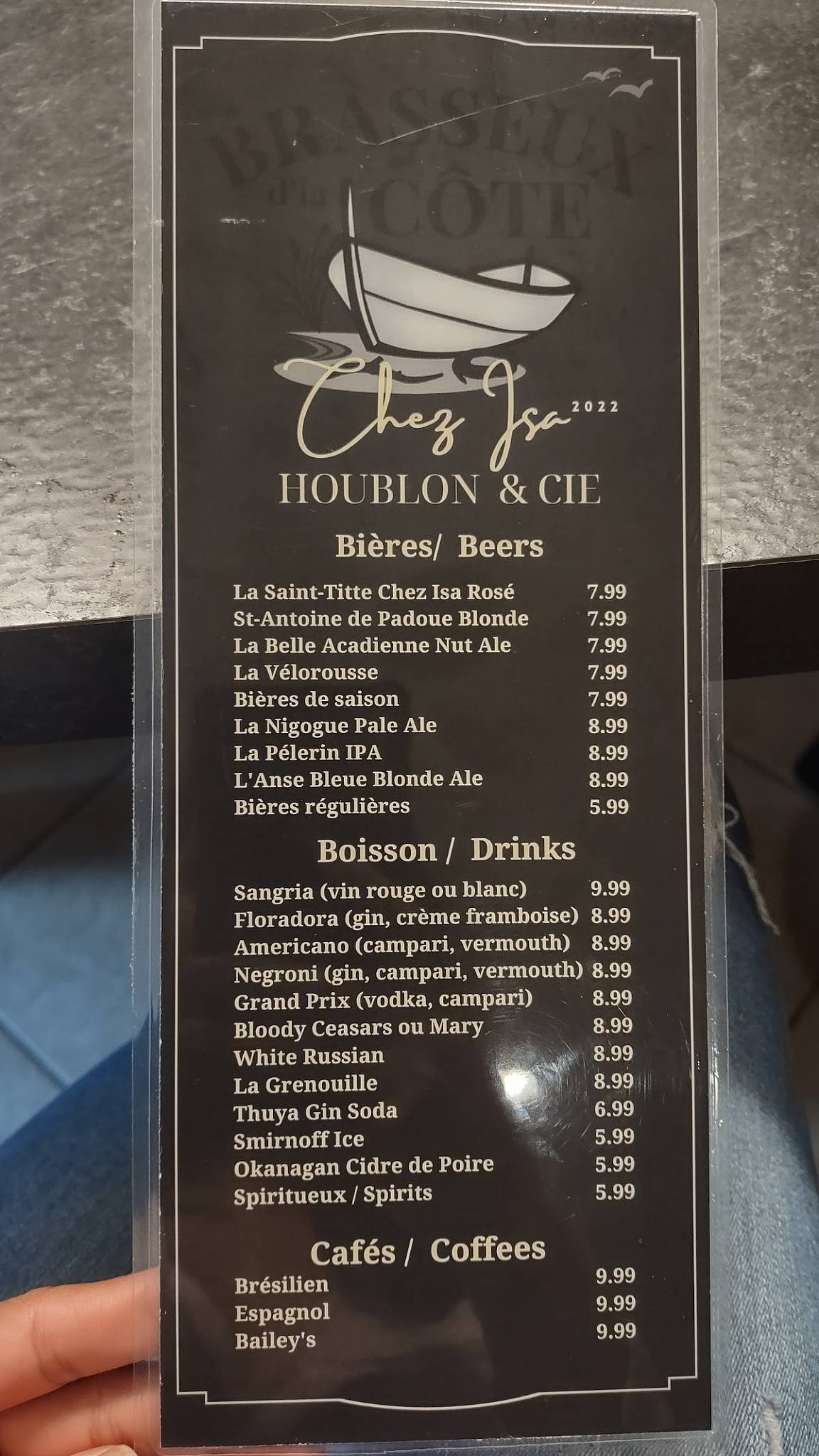 Menu au Resto Chez Isa restaurant, Bertrand