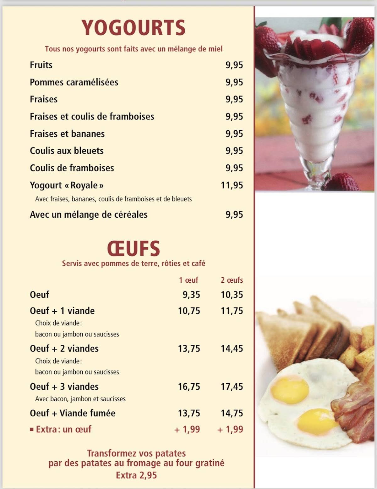 Menu au Resto St-Augustin restaurant, Mirabel, Rue de St Augustin