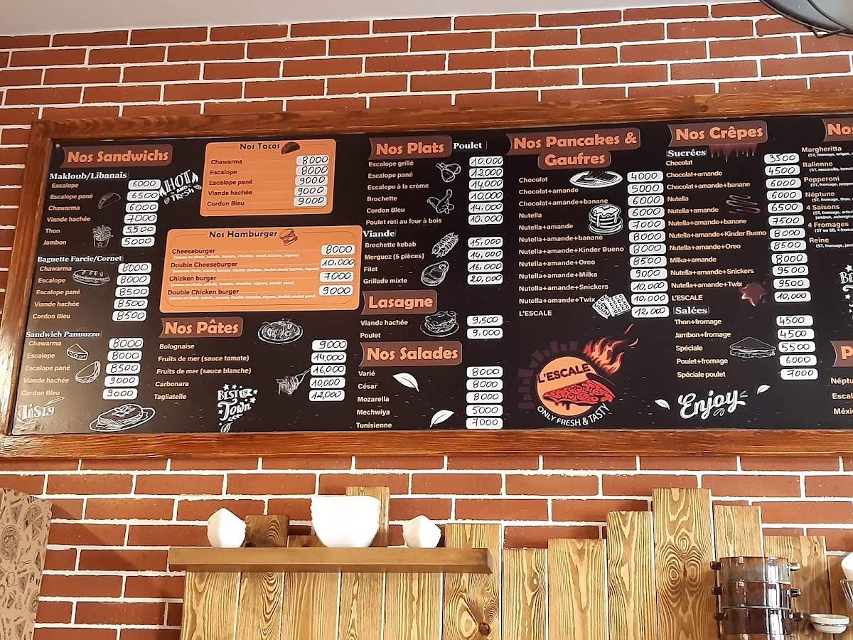 Menu au Resto l'escale restaurant, Rafraf
