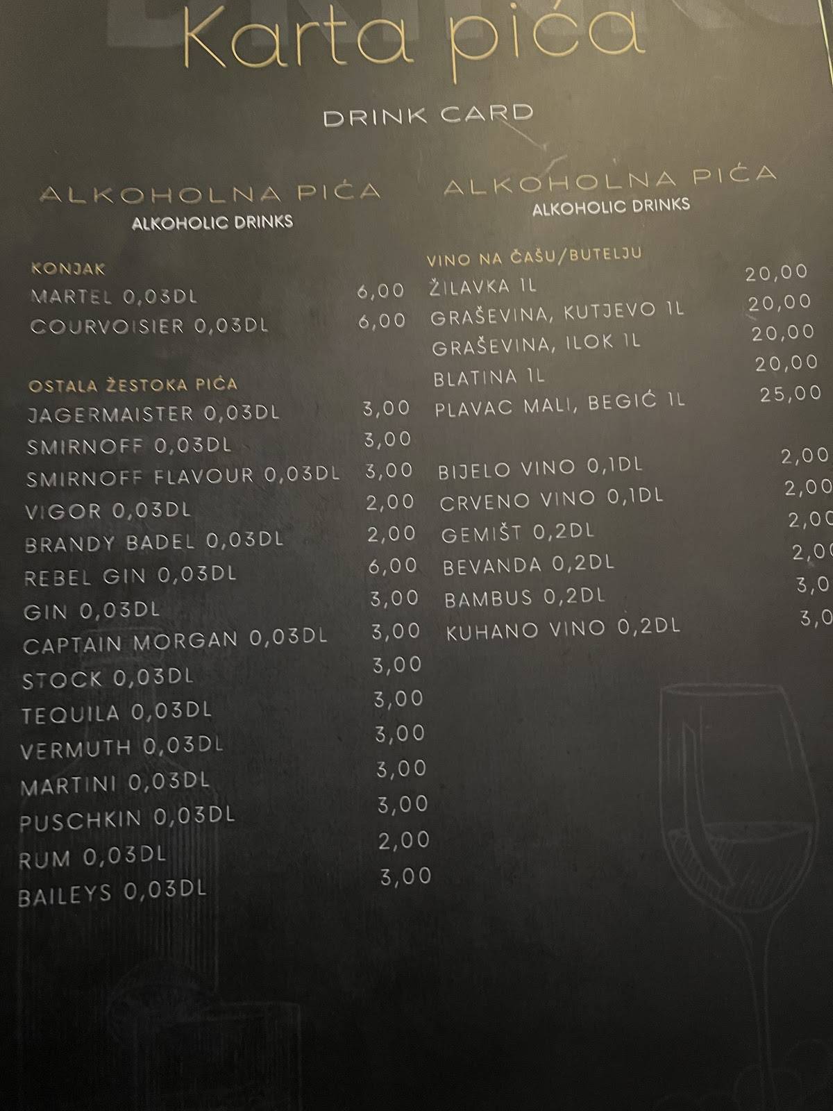 Menu at Restoran Ribnjak restaurant, Kreševo