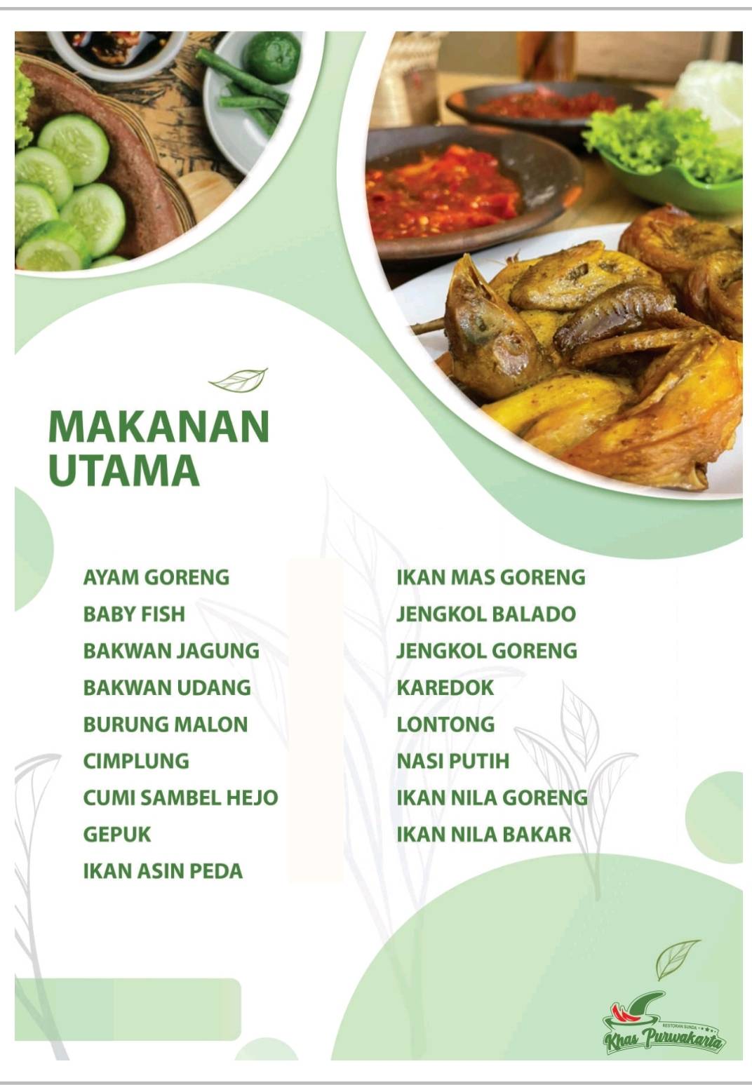 Menu at Restoran Sunda Khas Purwakarta Pamulang restaurant, South Tangerang