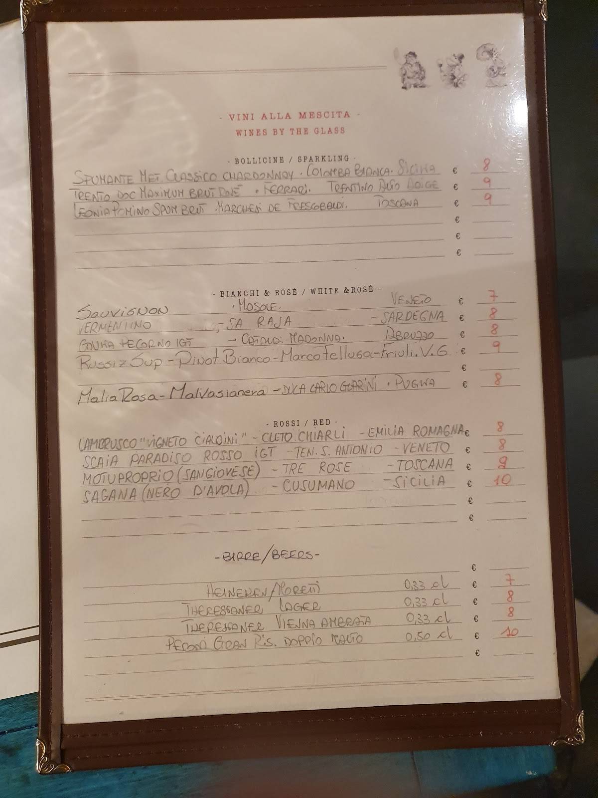 Menu at Ristorante Dillà, Rome