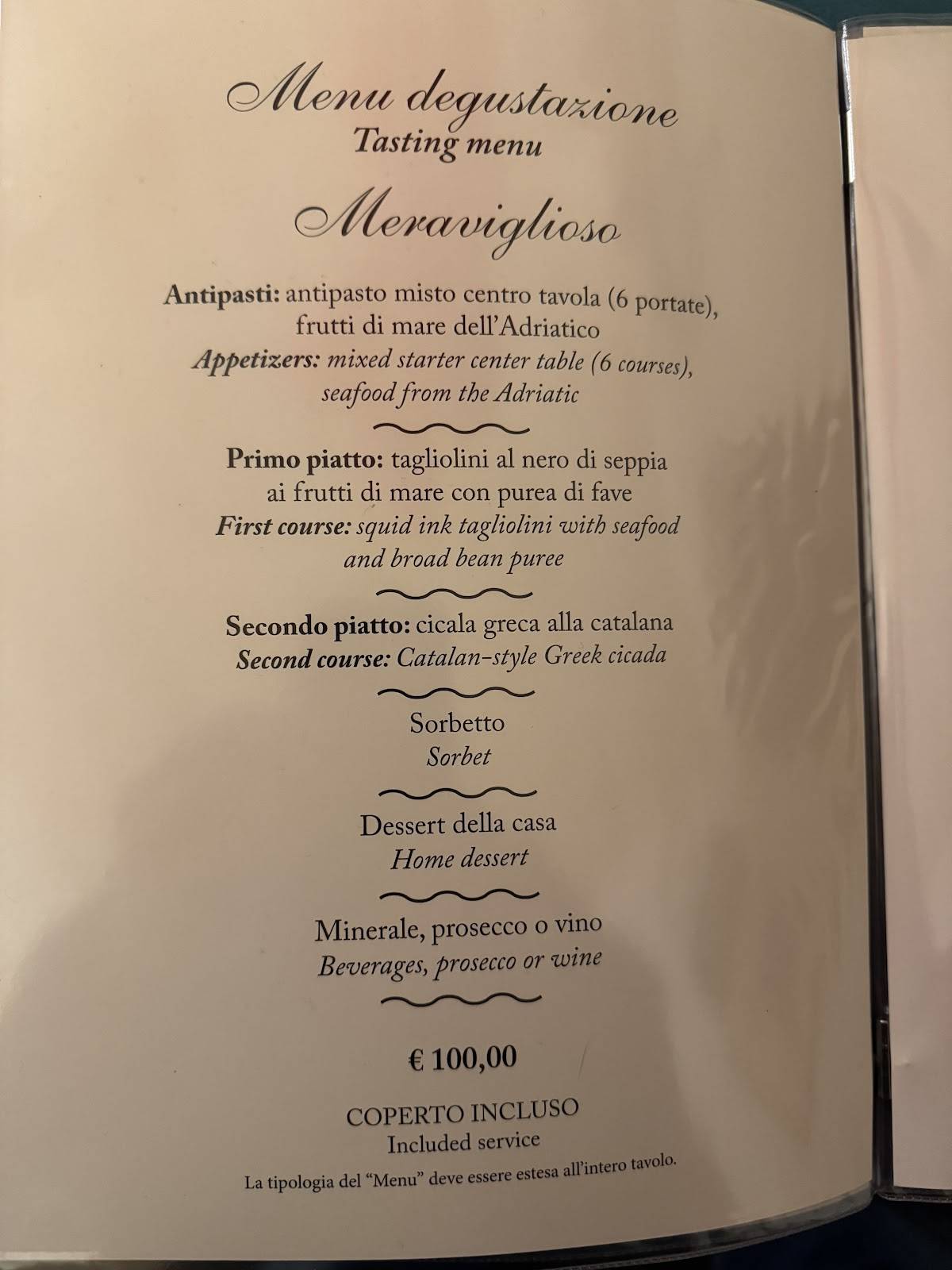 Carta de Ristorante Grotta Ardito, Polignano A Mare