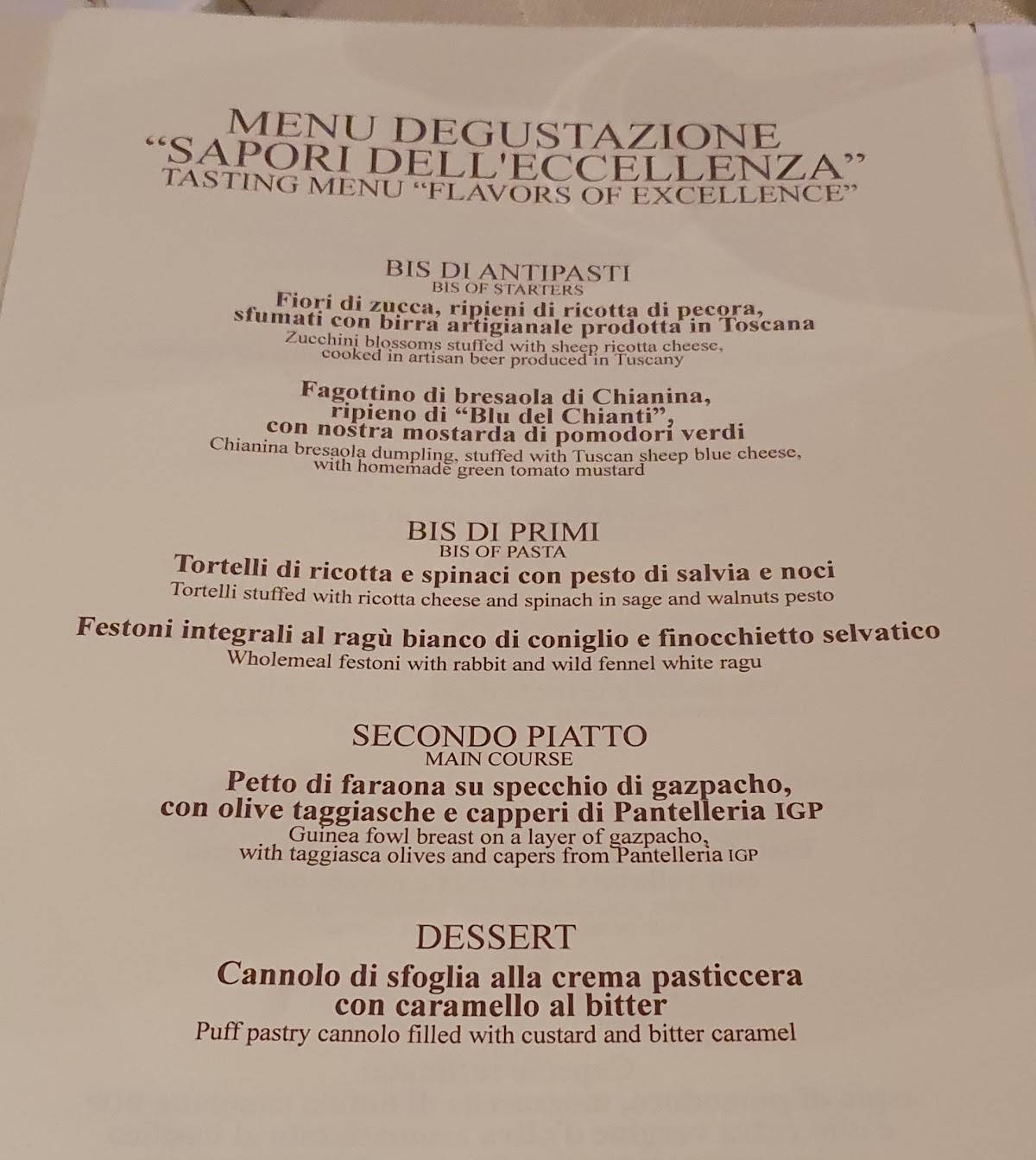 Menu at Ristorante Il Caminetto, Florence