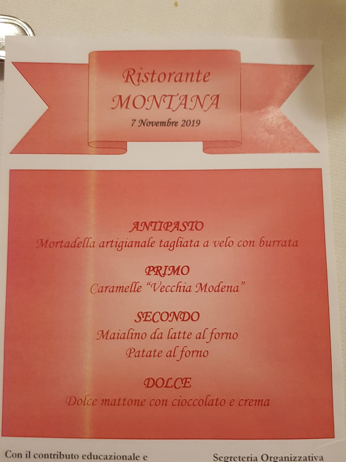 Menu at Ristorante Montana, Fiorano Modenese