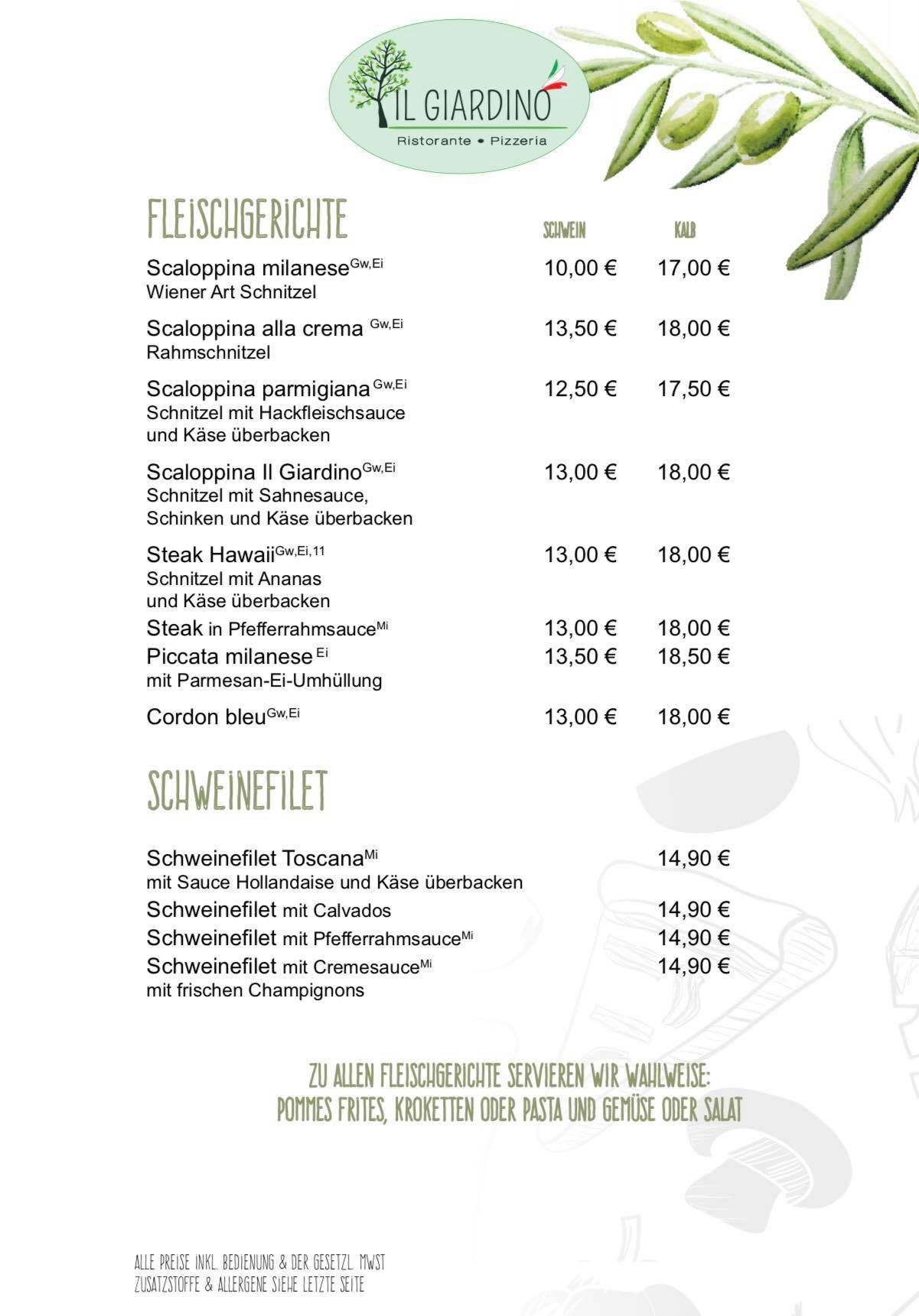 Speisekarte von Ristorante Pizzeria Il Giardino, Saarbrücken