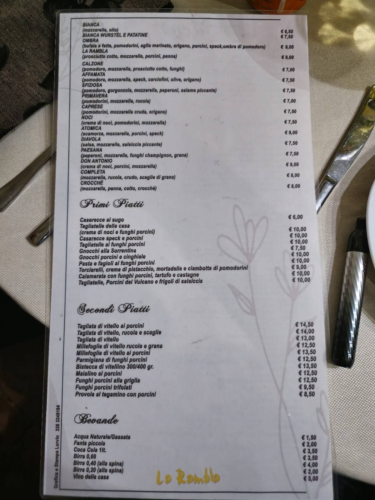 Menu at Ristorante Pizzeria La Rambla, Conca della Campania