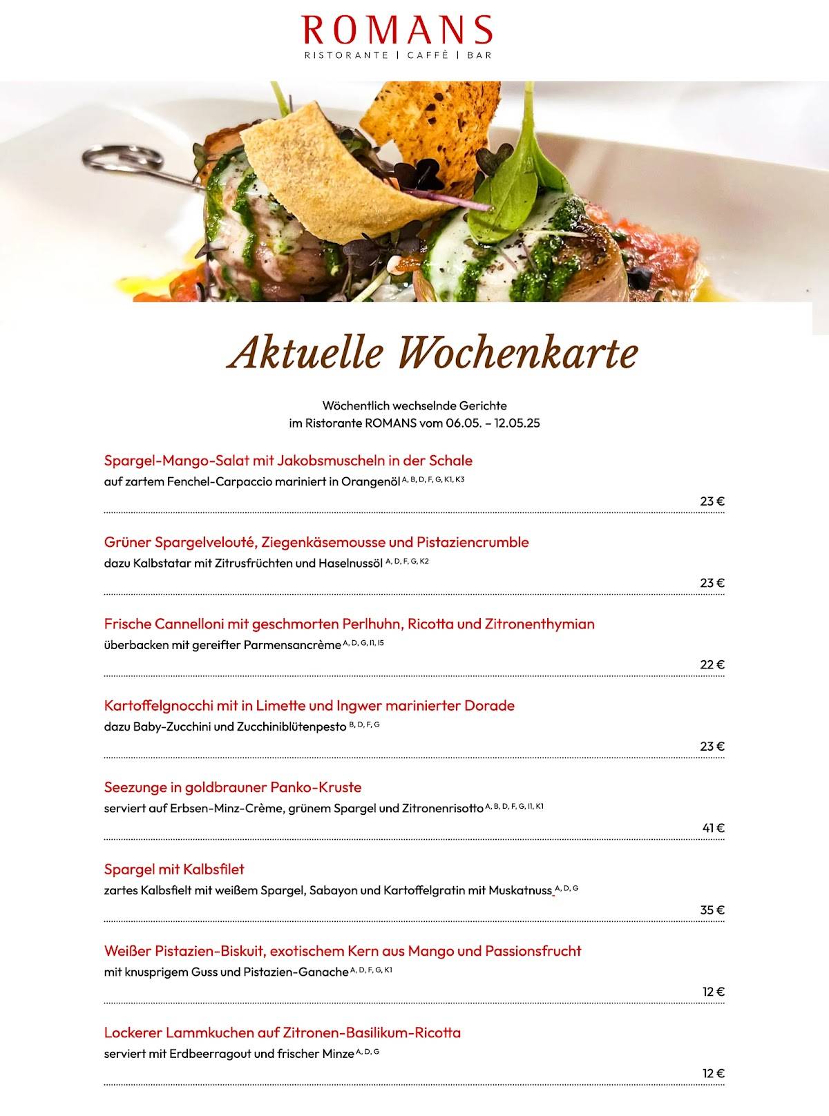 Speisekarte von Ristorante Romans restaurant, München, Romanstraße 1