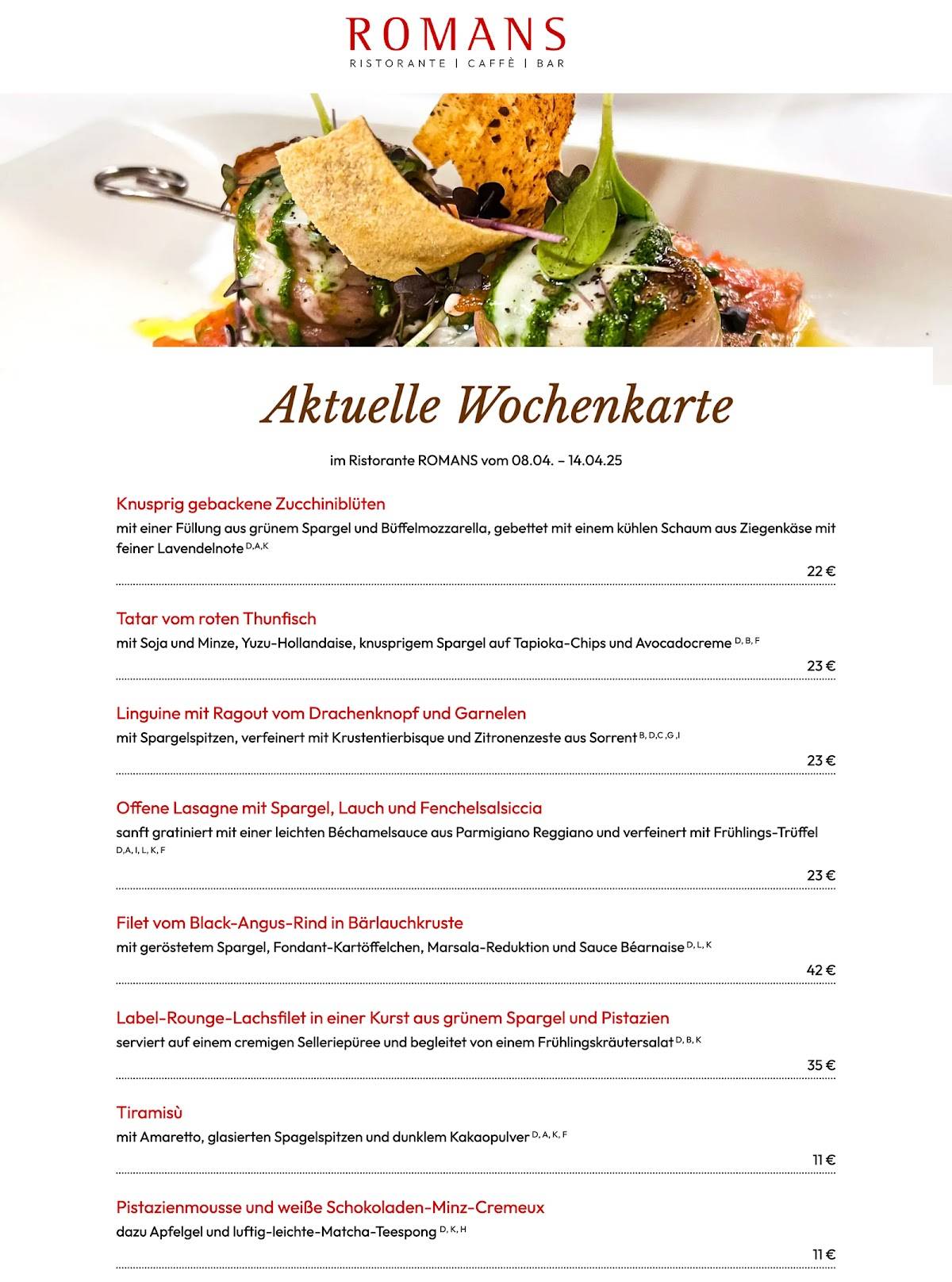 Speisekarte von Ristorante Romans restaurant, München, Romanstraße 1