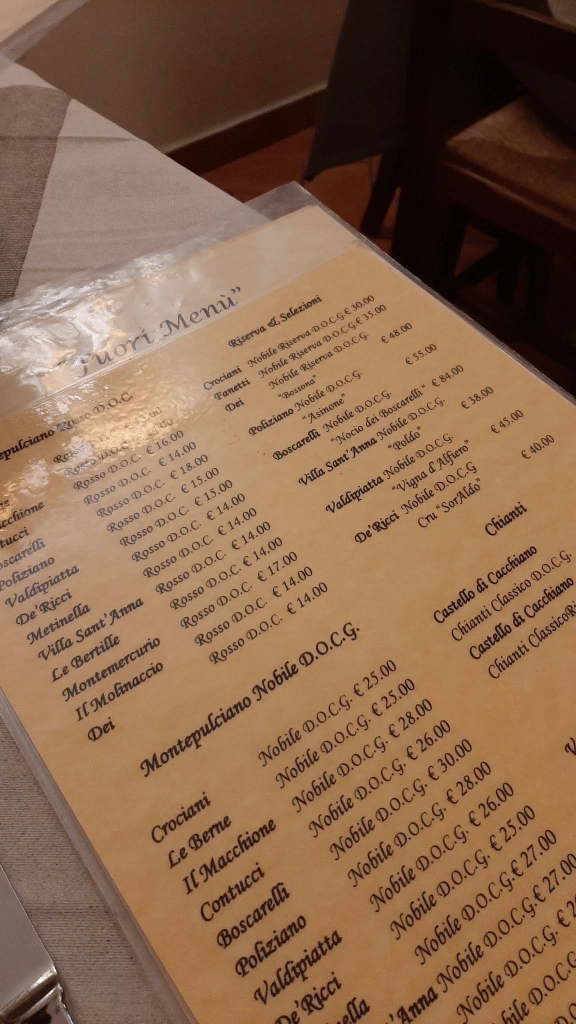 Menu at Ristorante ai 4 Venti, Montepulciano